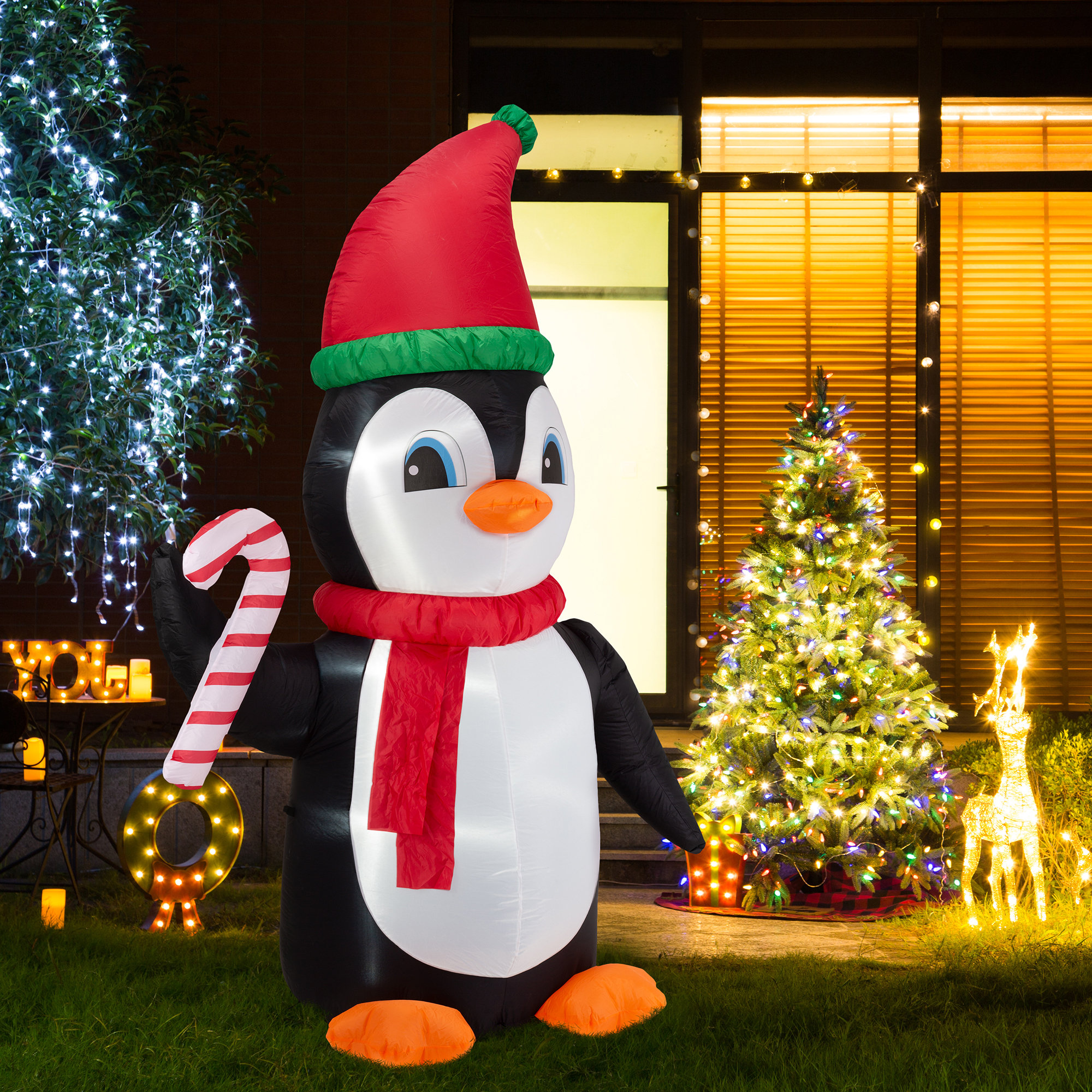 The Holiday Aisle® 8FT Christmas Lighted Inflatable Penguin Decor ...