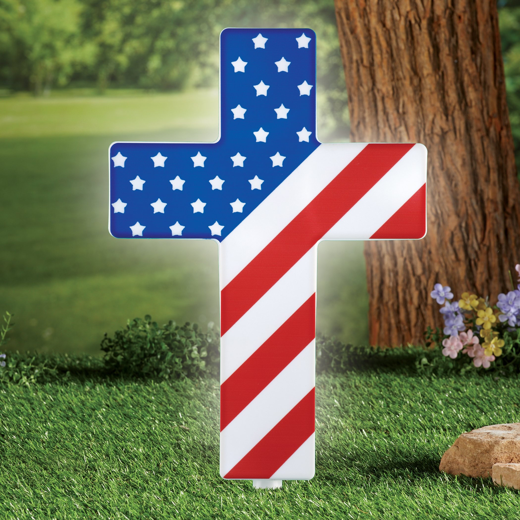 Ophelia & Co. Solar Powered Patriotic Flag Cross Outdoor Garden Stake ...