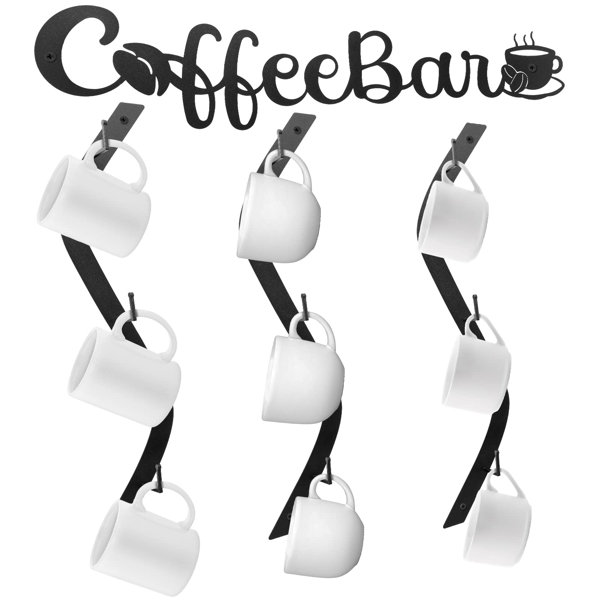 Latitude Run® Coffee Mug Wall Rack Mounted With Coffee Bar Decor Curve ...