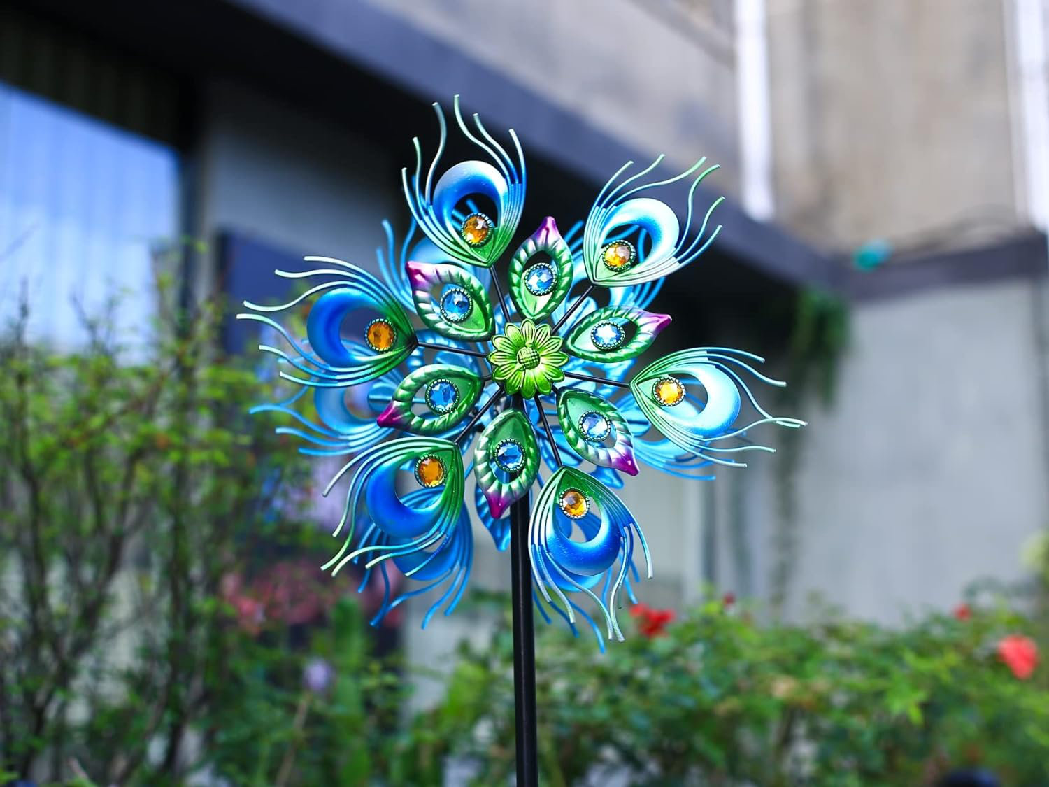 Arlmont & Co. Peacock Wind Spinner, 48Inch Double Wind Sculpture, Wind ...