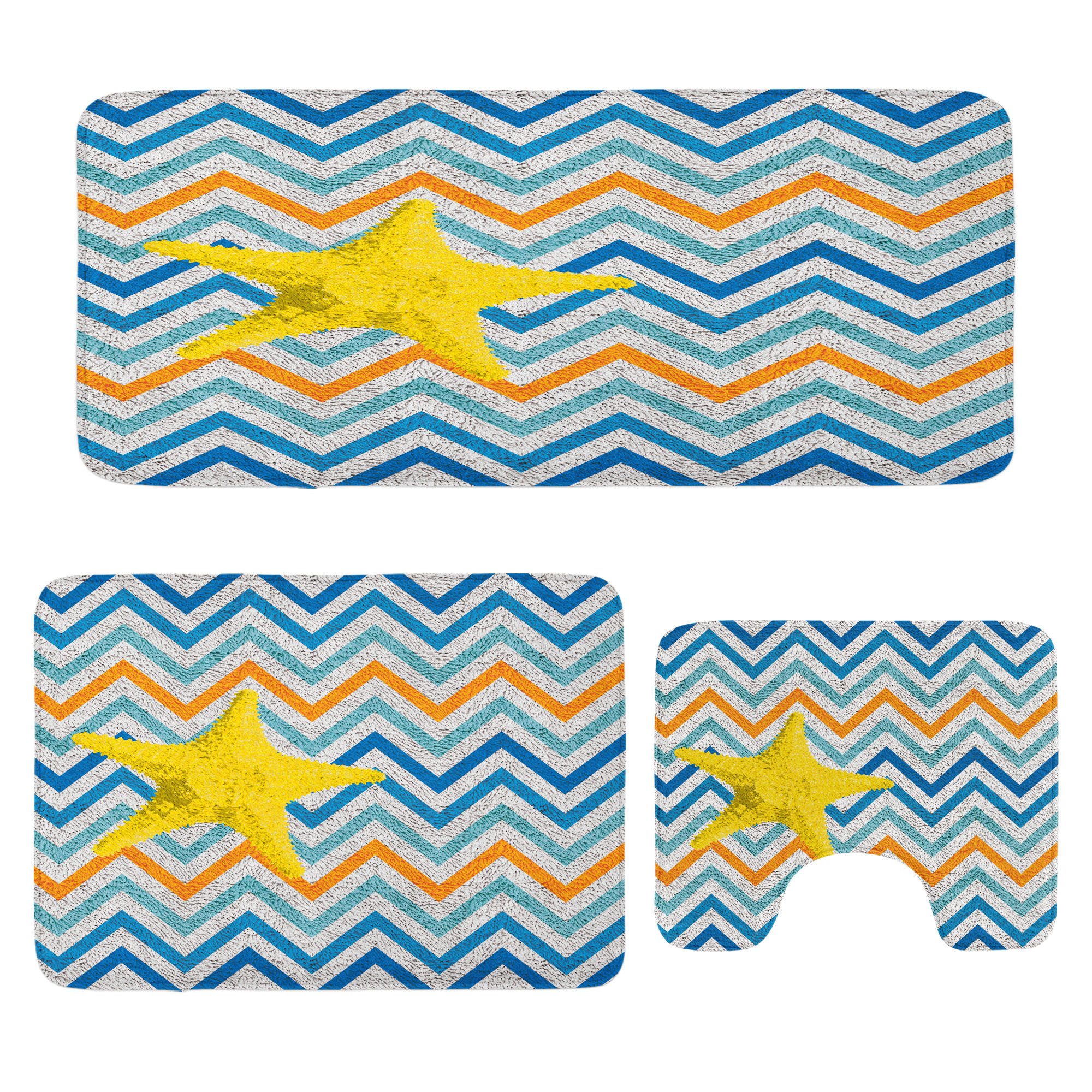 East Urban Home Marine Bathroom Rug Set 3 Pieces U-Shape & Rectangle ...