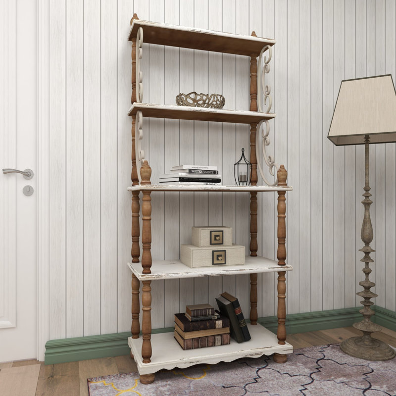 August Grove® Baring White Wood 5 Shelves Scroll Shelving Unit with ...