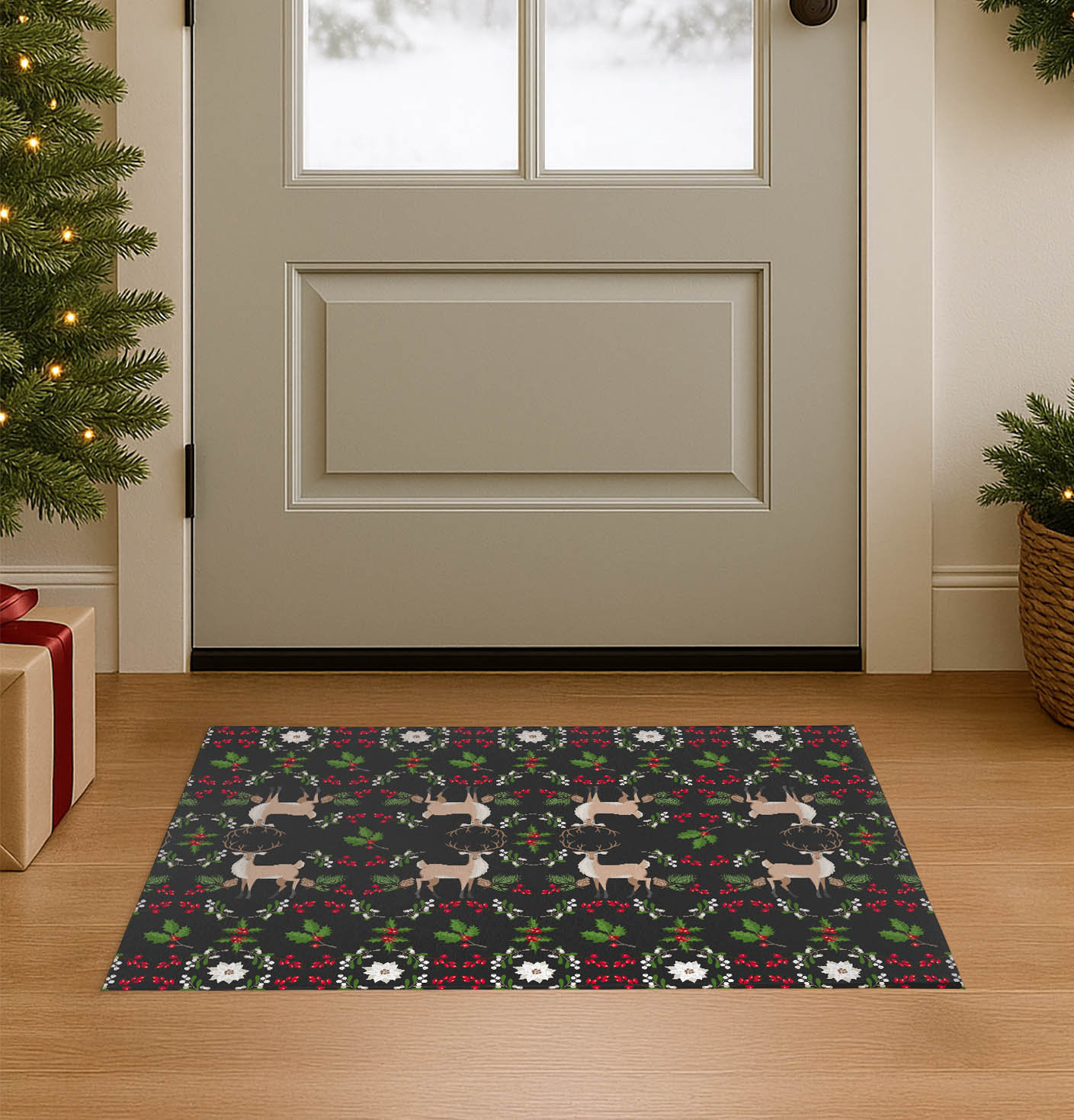 The Holiday Aisle® Botanical Deer Seasonal Indoor Doormat | Wayfair