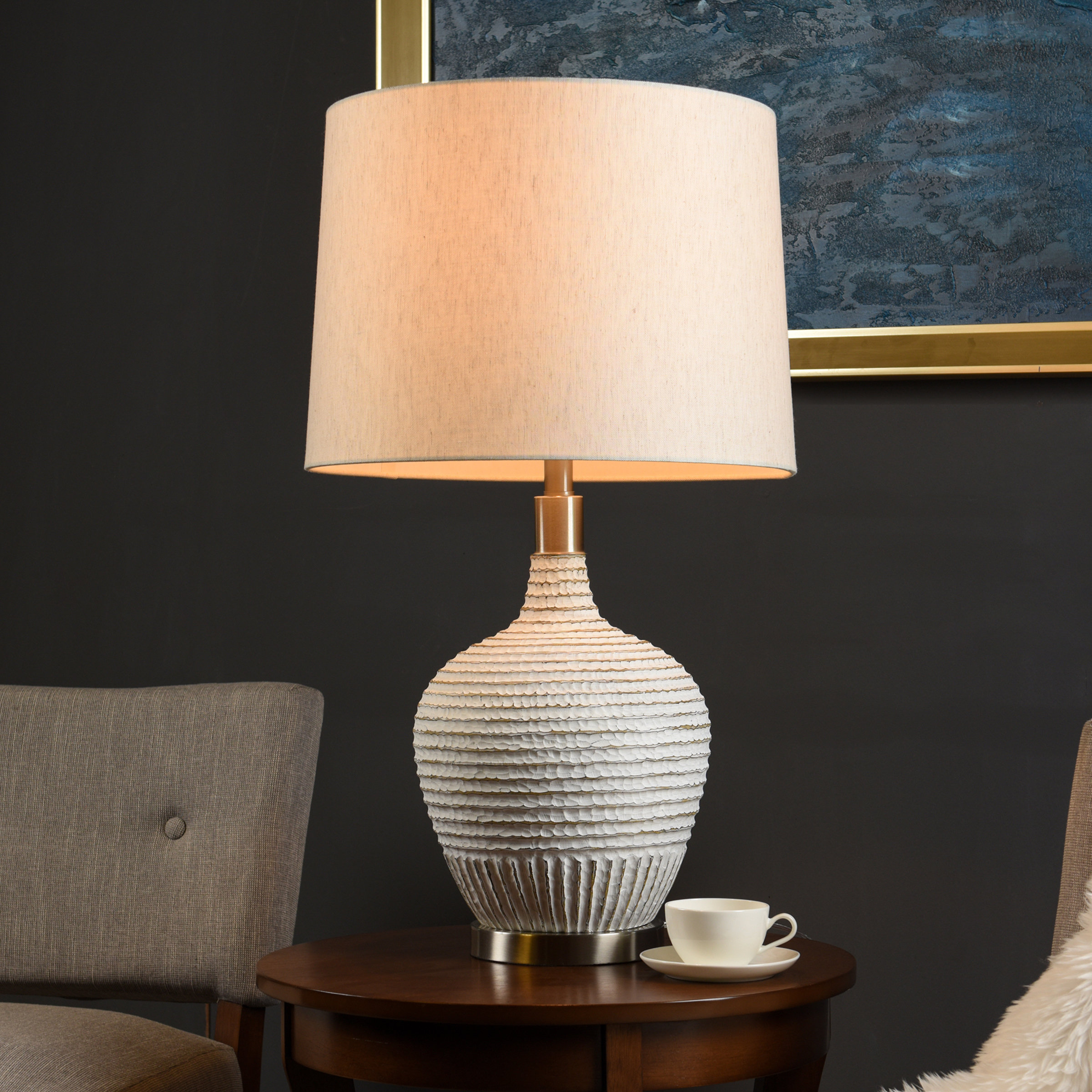 StyleCraft Home Transitional Table Lamp - Ridged White Wash - Light ...