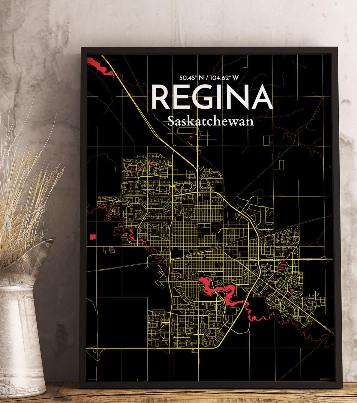 OurPoster.com 'Regina City Map' Graphic Art Print in Black/Gold ...