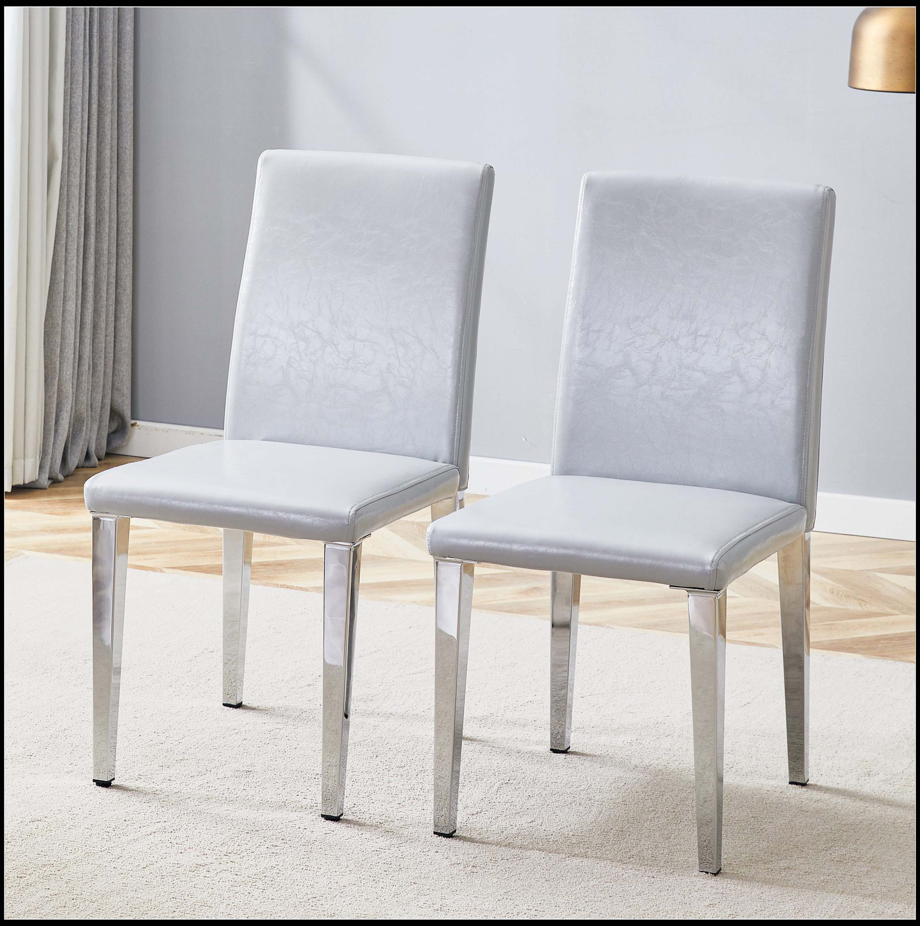Mercer41 Two Light Grey PU Dining Chairs, Simple And Versatile ...