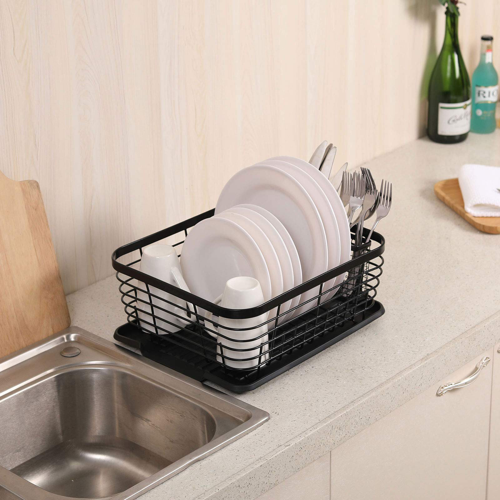 chuangyanUS Kitchen Dish Drainer Rack With Drying Board And Full-Mesh ...