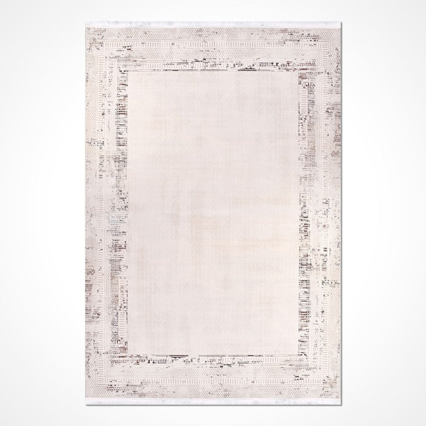 Ebern Designs Mariam Cream Framed Polyester Machine Made Area Rug ...