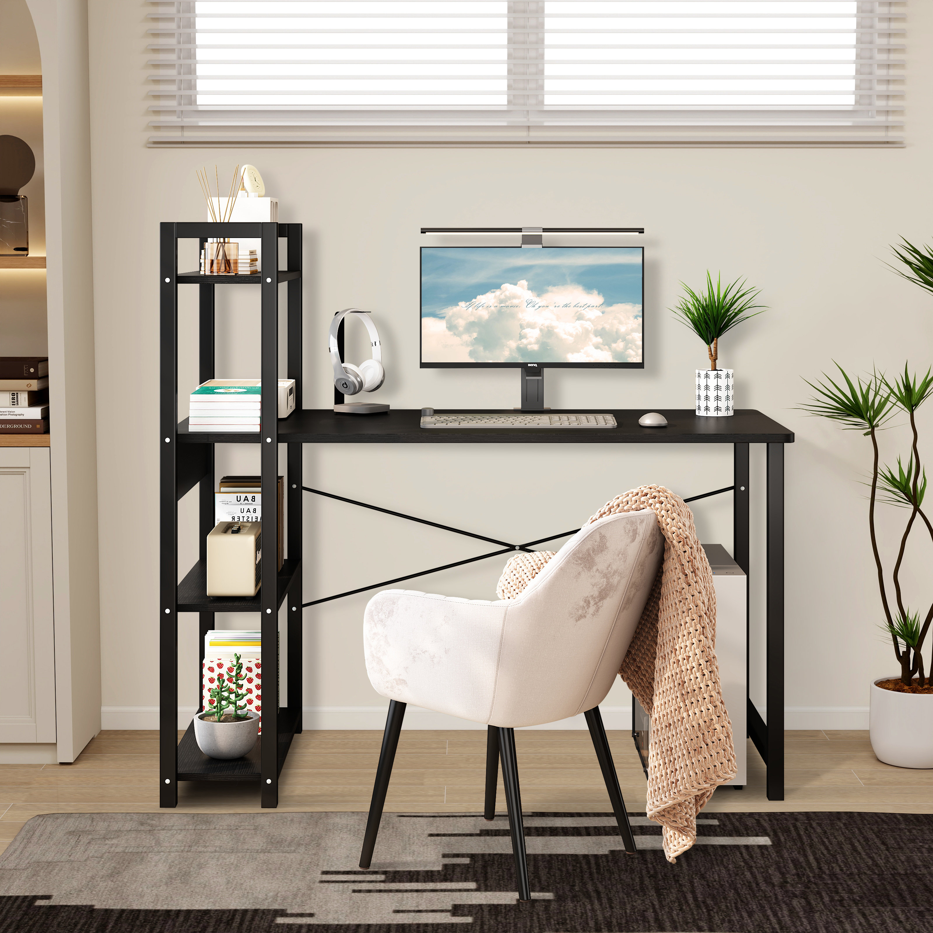 Inbox Zero Computer Desk With 4 Tier Storage Bookshelves,writing Office ...