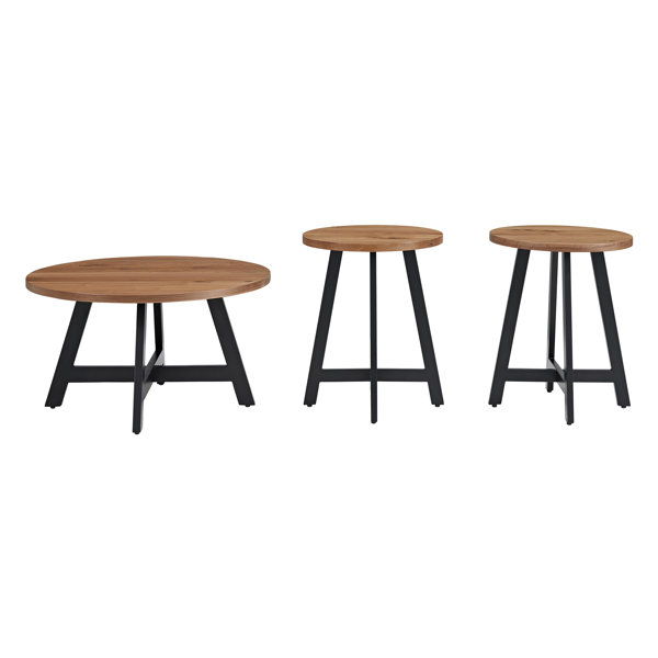 17 Stories 3-Piece Coffee Table Set - Industrial Modern Round Coffee ...