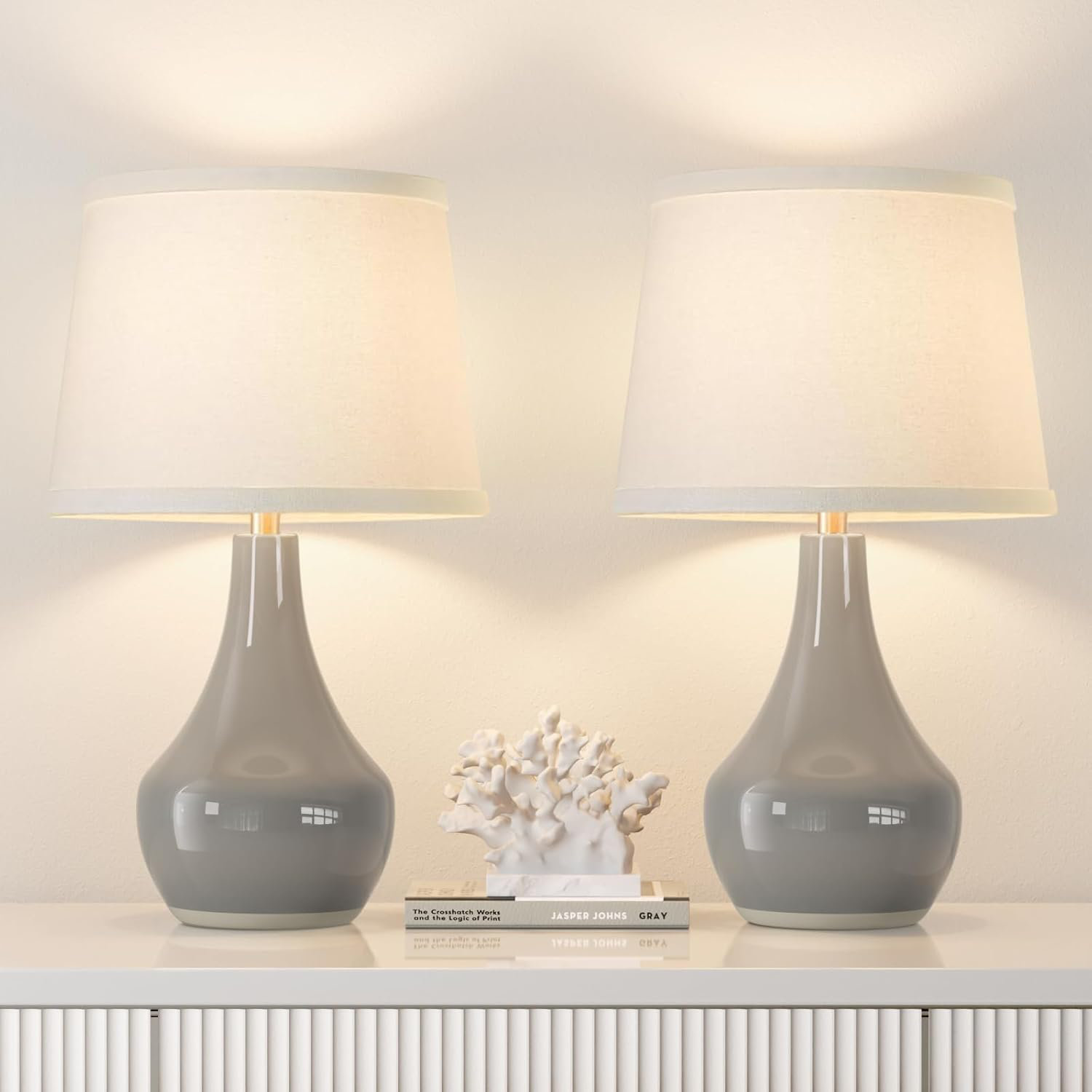 Hokku Designs Modern Ceramic Table Lamps Set Of 2 With LED Bulbs, Sleek ...