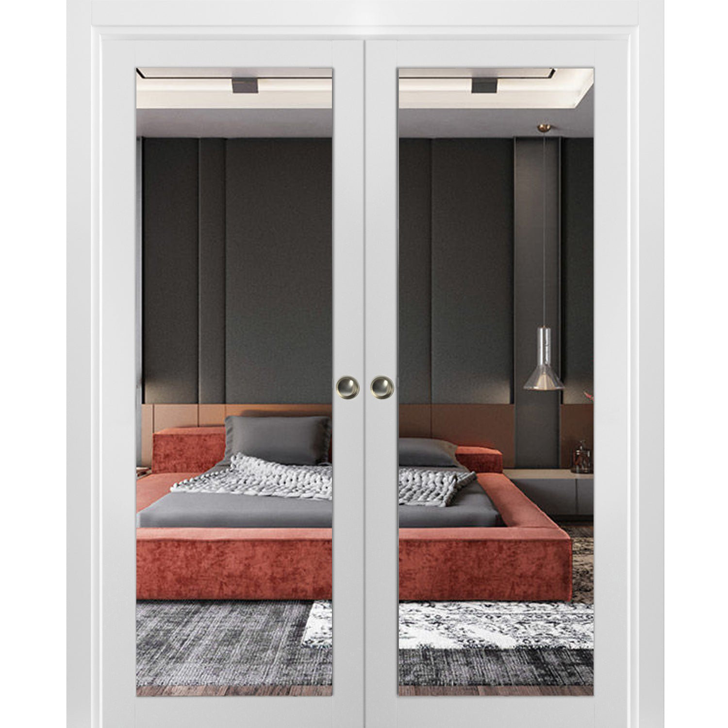 SARTODOORS Lucia Mirrored Glass Sliding Closet White Doors | Wayfair