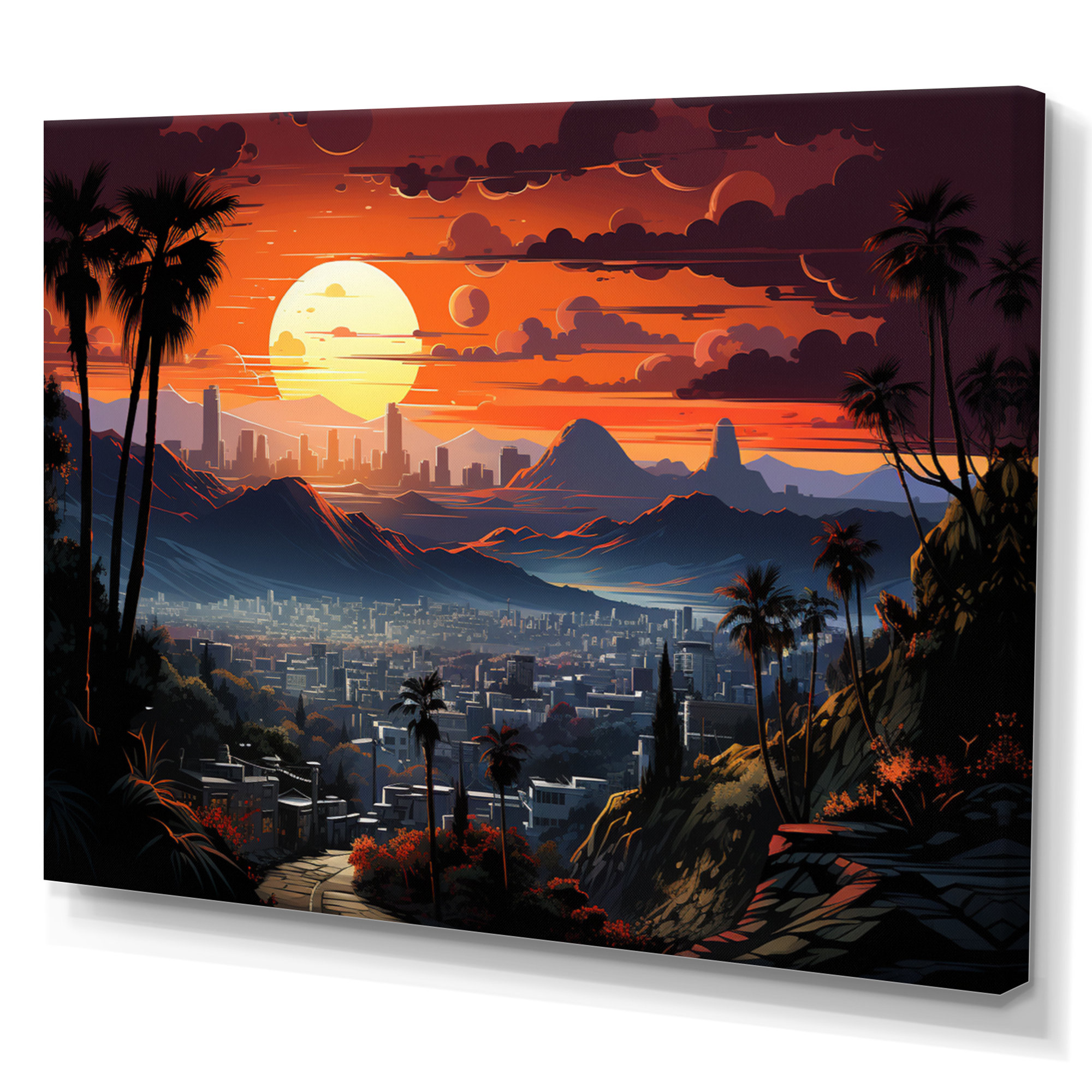 Winston Porter Malacay Orange Grey City Los Angeles City - Print ...