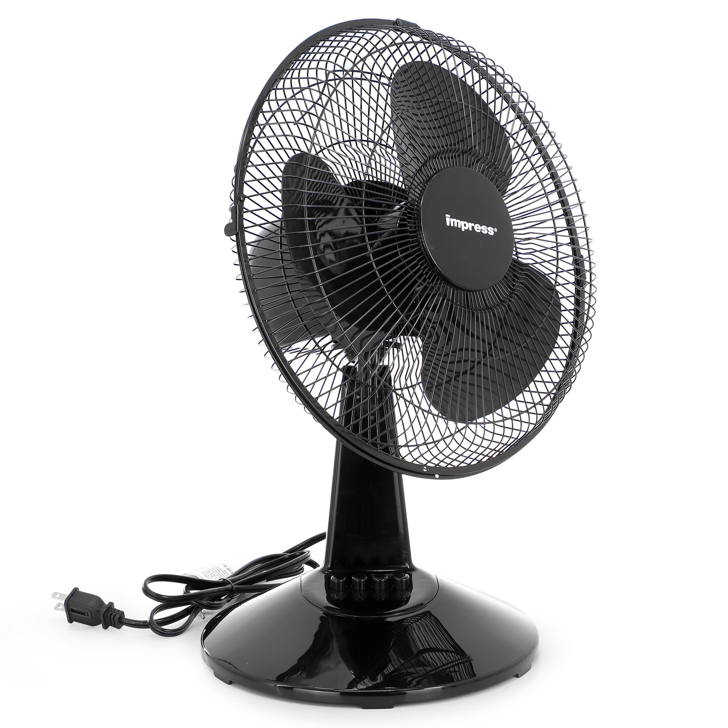 Impress 12 Inch 3 Speed Oscillating Table Fan in Black | Wayfair