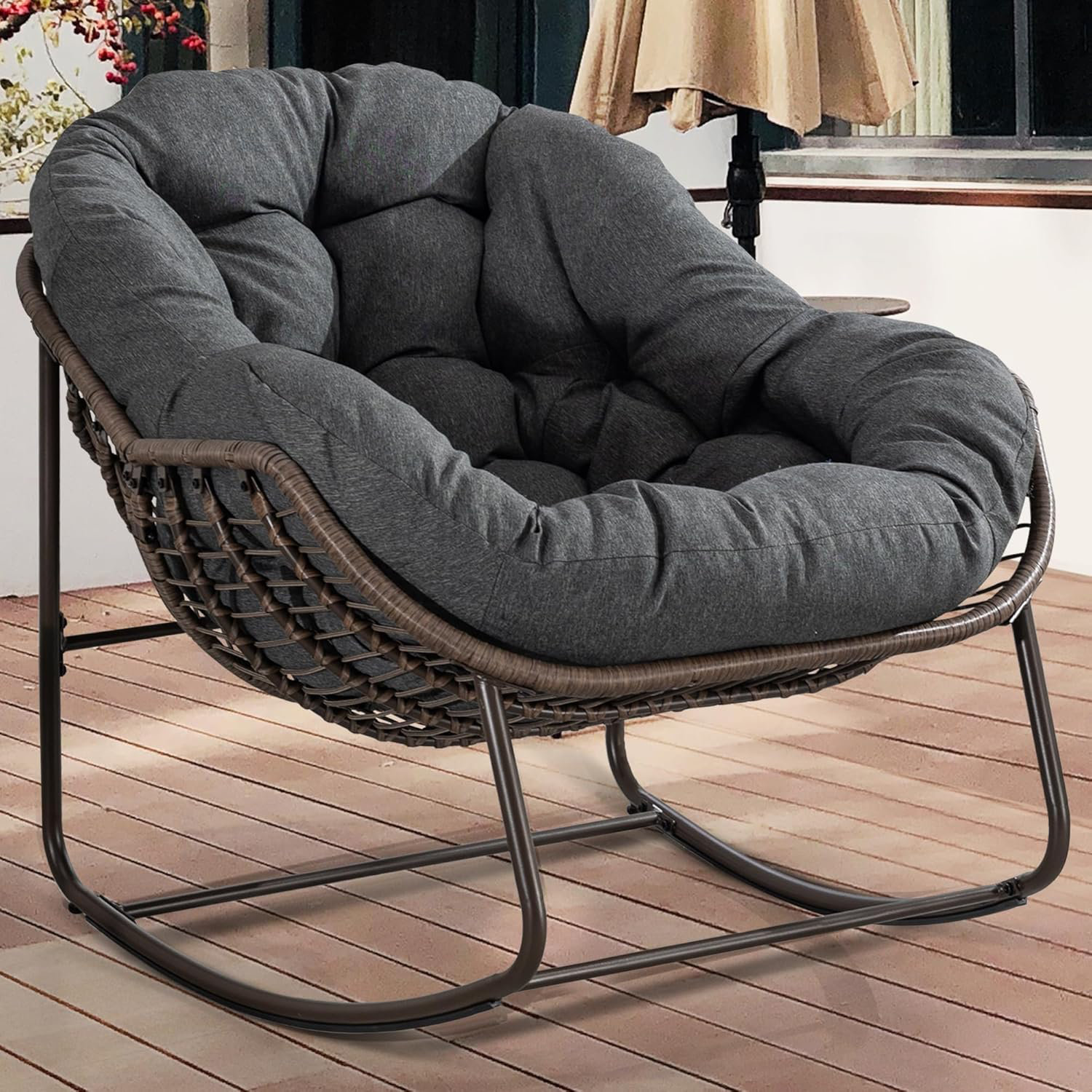 Corrigan Studio® Outdoor Patio Rocking Chairs, Oversized Papasan Rock ...