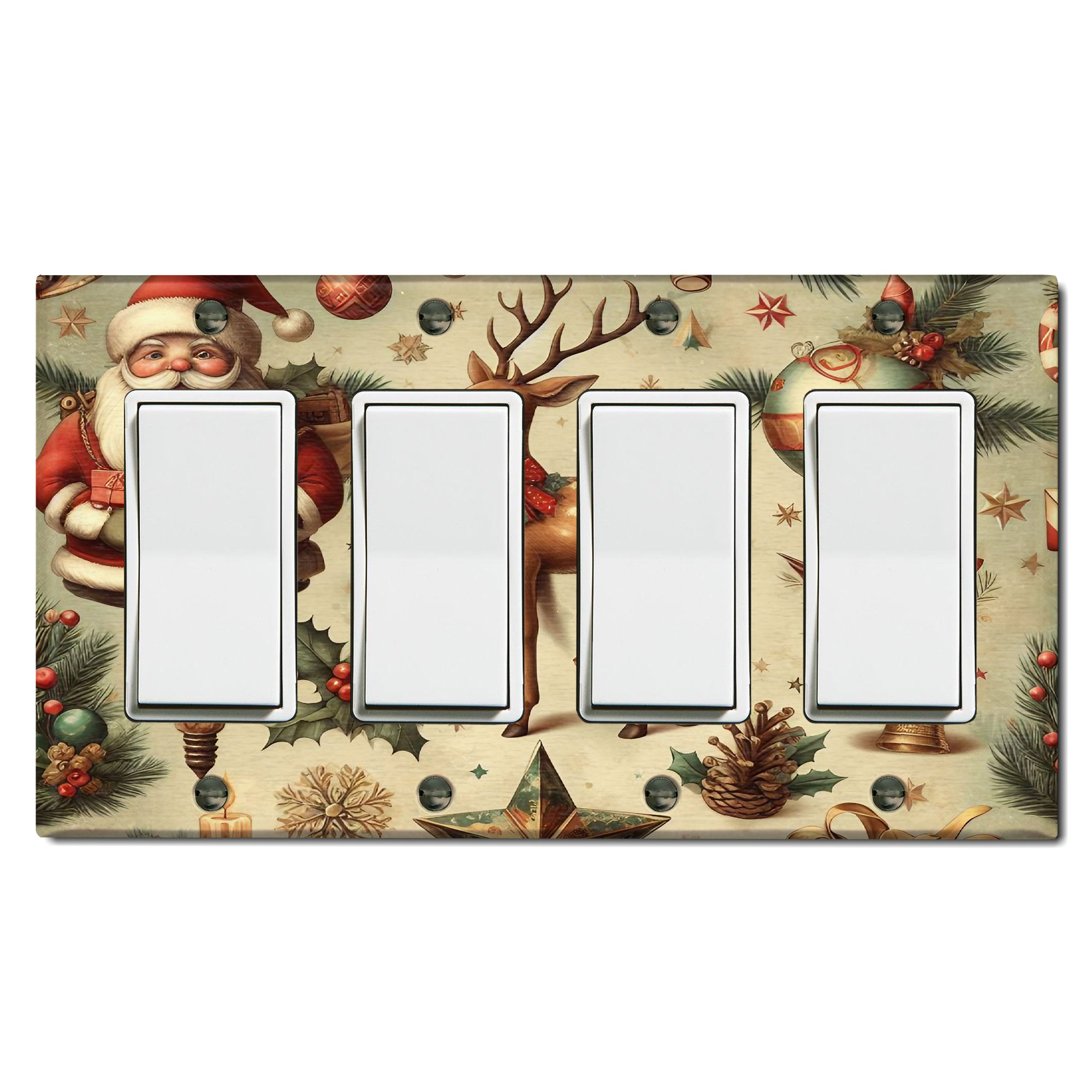 WorldAcc Christmas Santa Reindeer Biege Nature Themed 4 - Gang Toggle ...