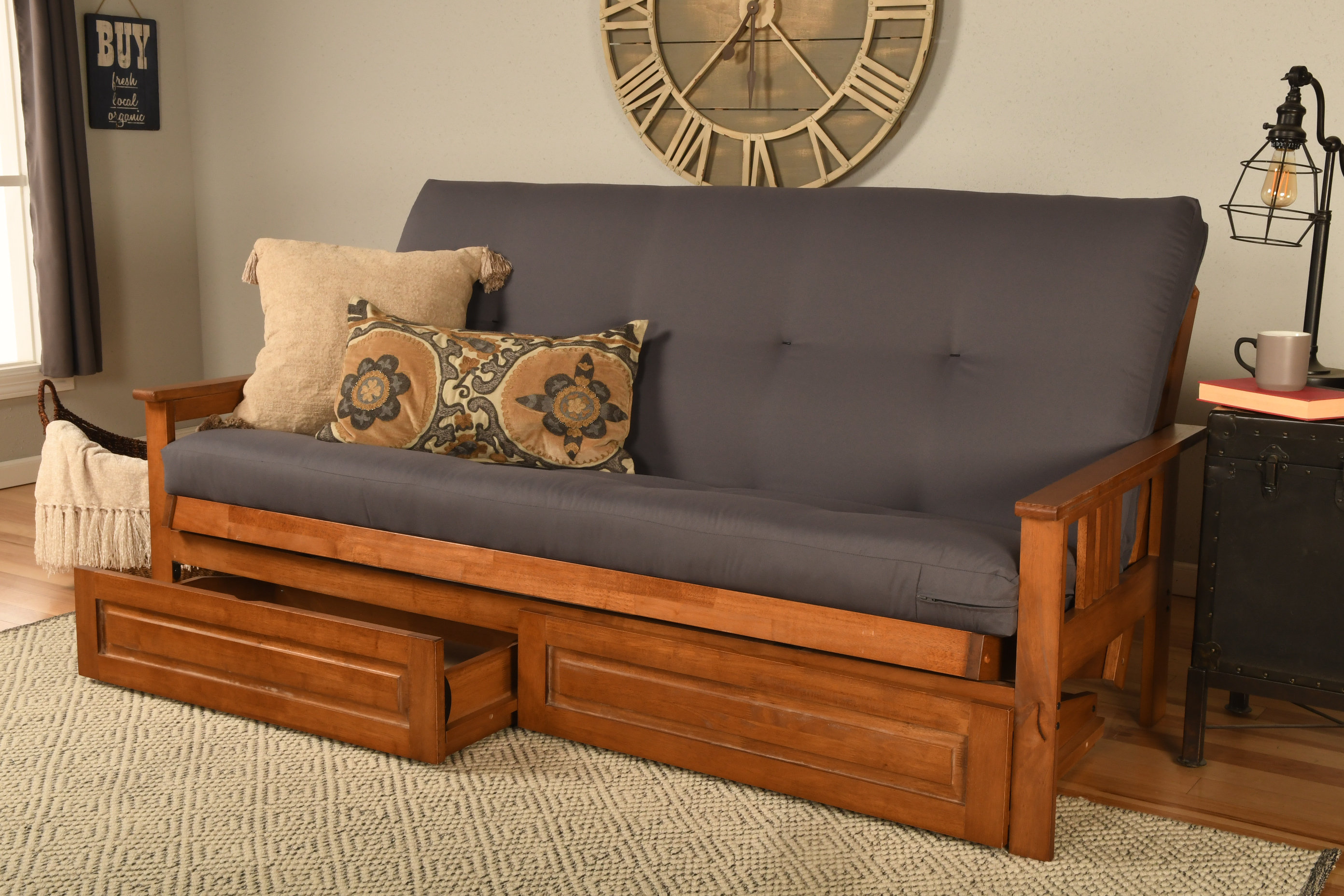 The Twillery Co. Stratford Full Futon Frame Includes Storage Drawers ...