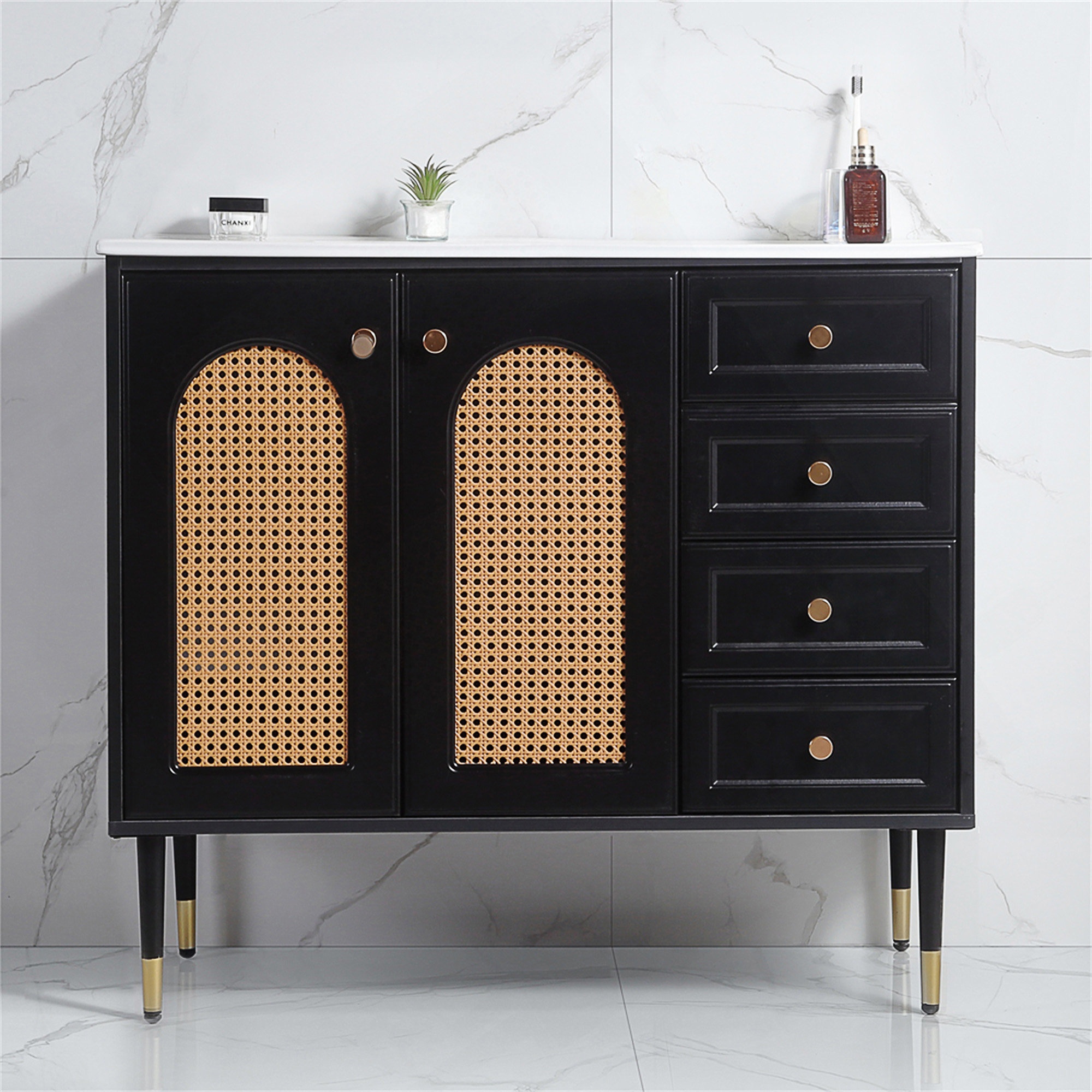 Bayou Breeze 36" Bathroom Vanity With Ceramic Basin, Rattan Bathroom ...