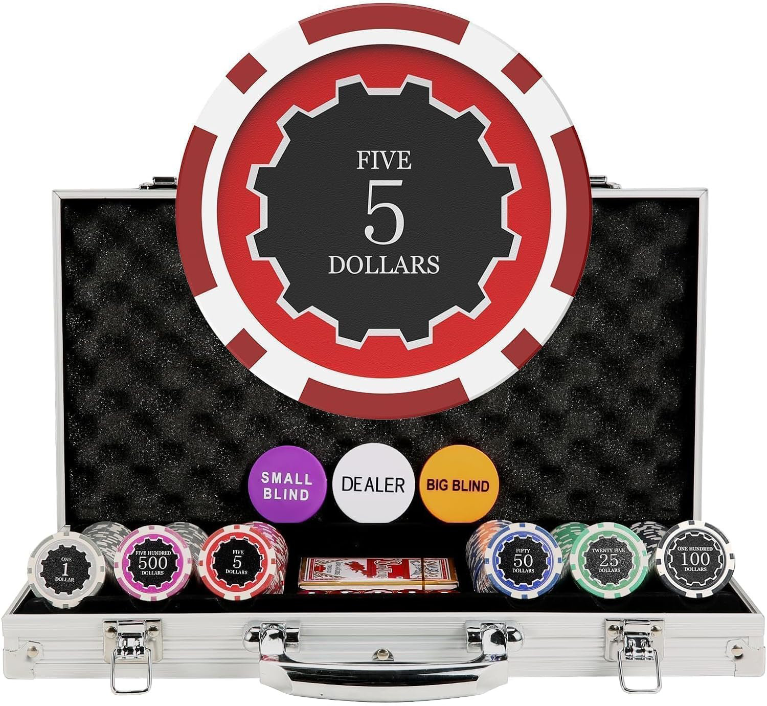 HEITOK Pro Poker Chip Set, Denomination-Friendly, Aluminum Case, Cards ...