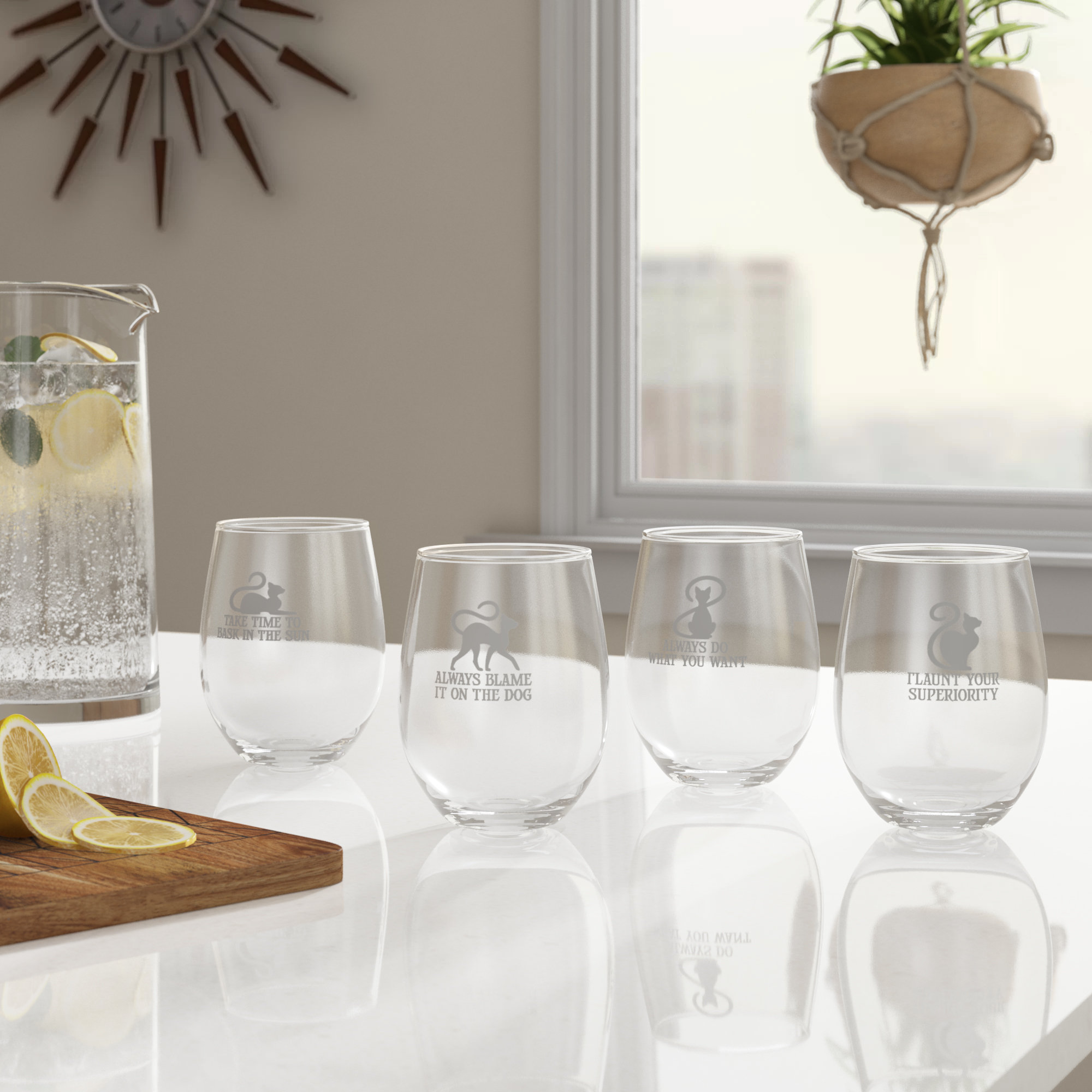 Ivy Bronx Brinn 4 Piece 21 oz. Stemless Wine Glass Set & Reviews | Wayfair
