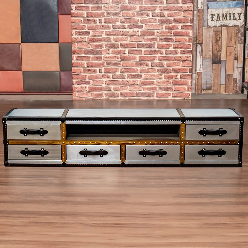 Jes Design Vintage Industrial Style Aluminum Skin TV Stand 78.74'' W ...