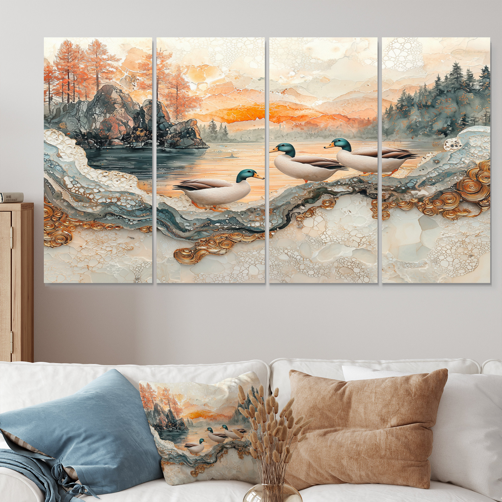Red Barrel Studio® Ducks Family At The Lake Landscape II - Duck Animal ...