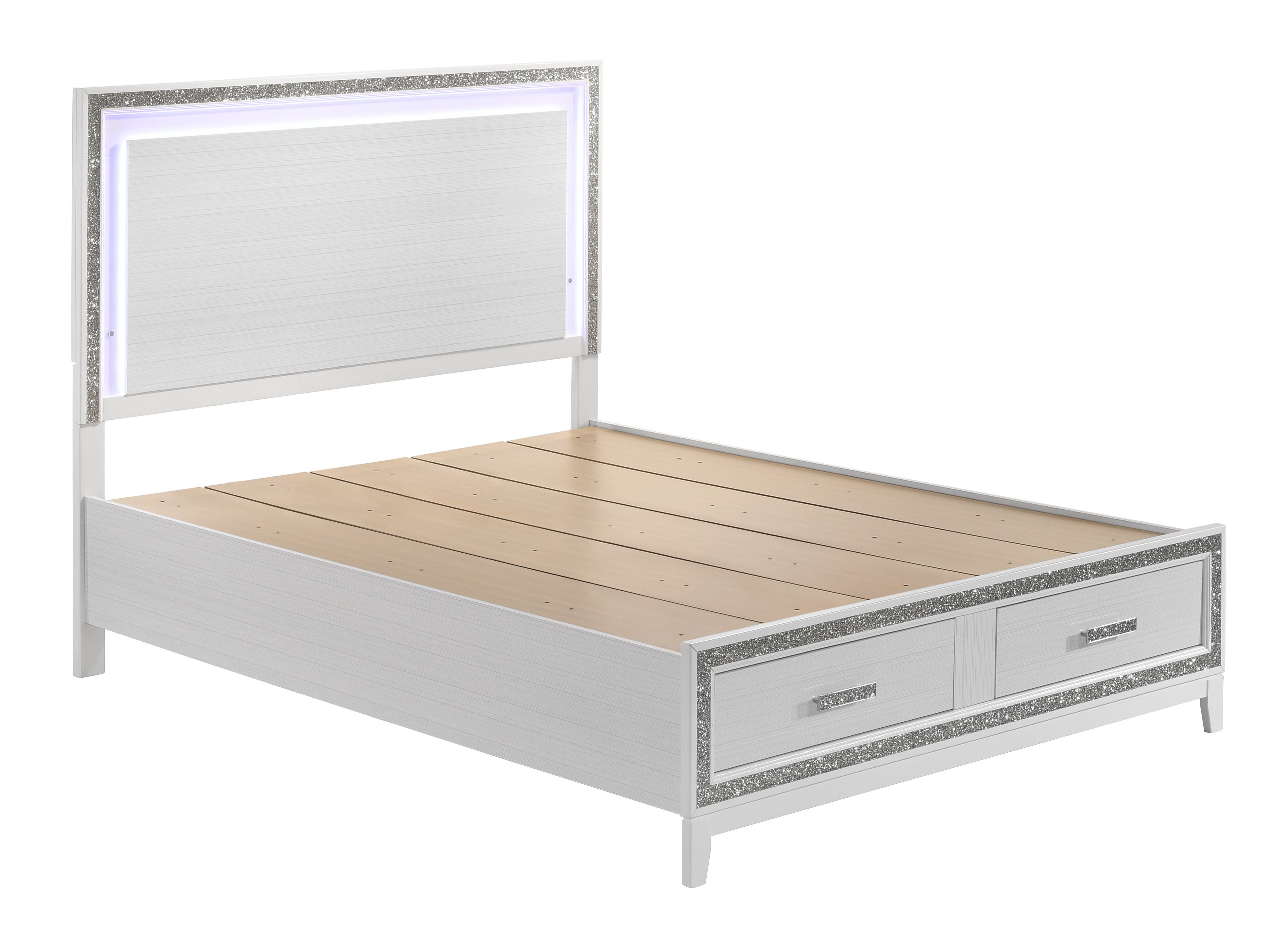 Everly Quinn Caillo LED And White Queen Bed With LED And Drawer ...