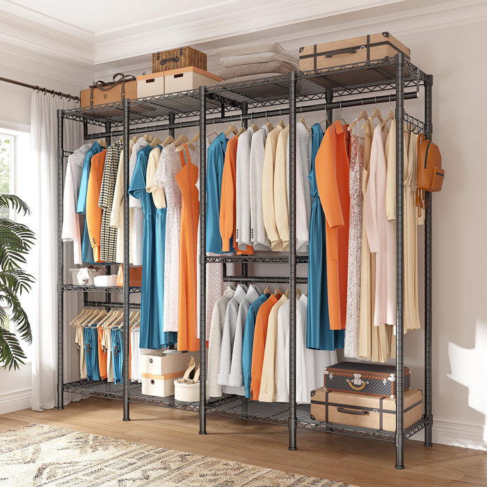 Rebrilliant Mardena 75"H Metal Clothes Rack, Portable Clothes Hanging ...