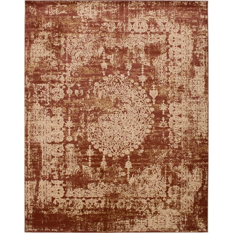 Williston Forge Matias Performance Rust/Beige Rug | Wayfair