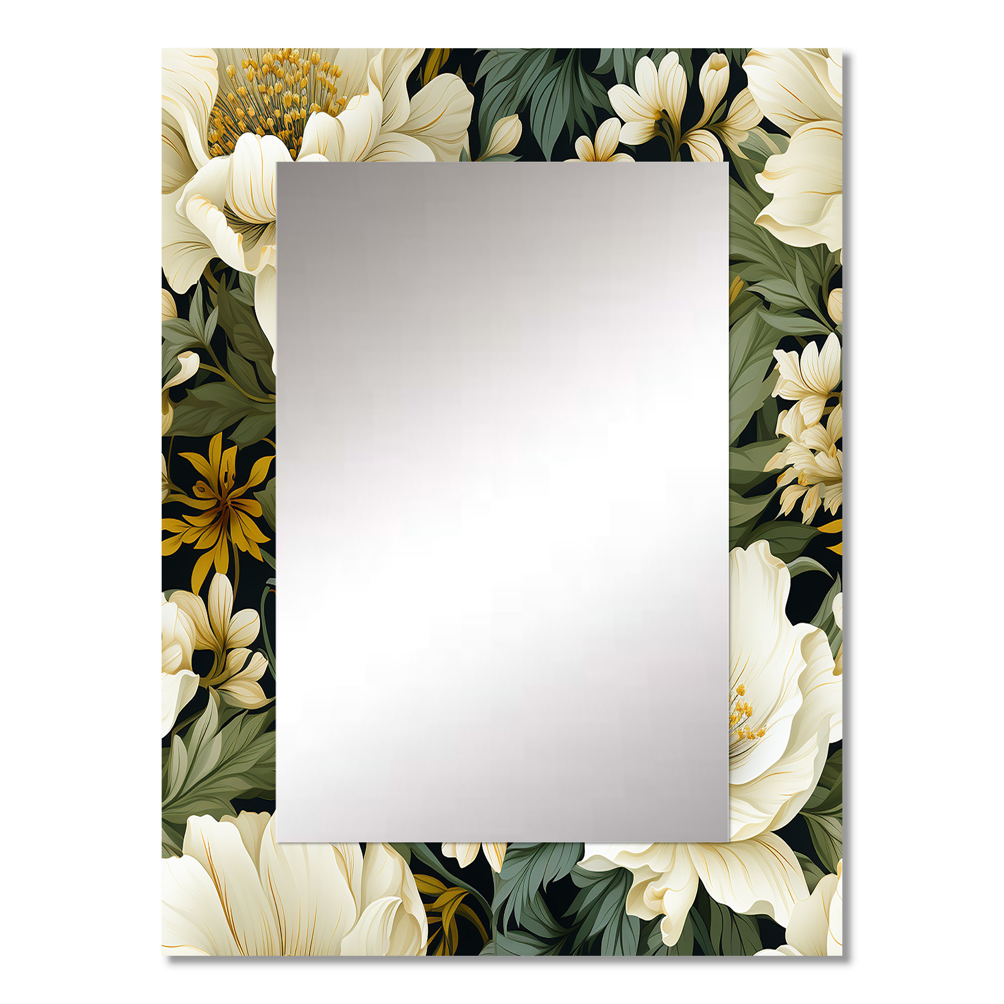 Dakota Fields Aidean White Green Elegance Botanical Pattern - Floral ...