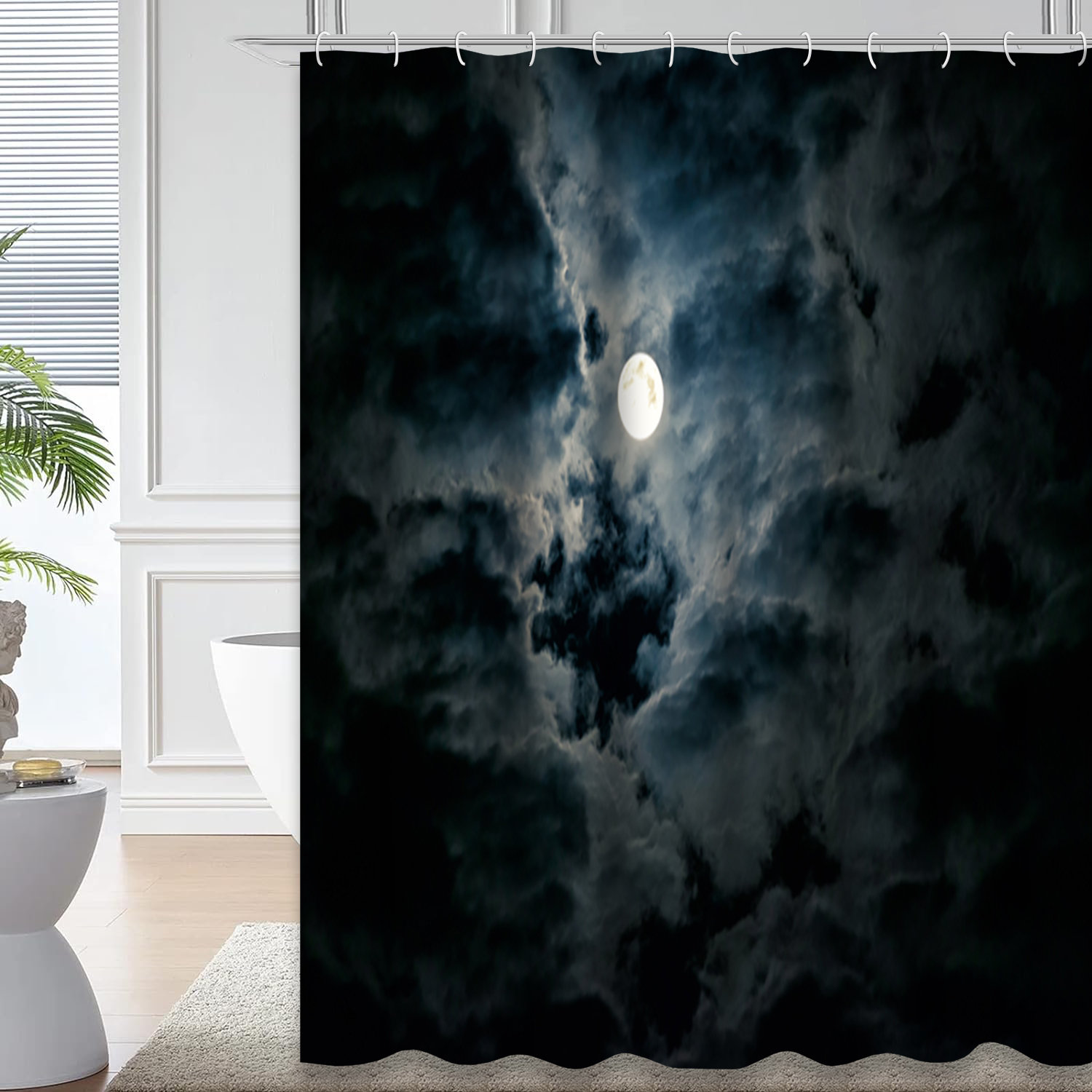 East Urban Home Sky Moon Night Shower Curtain, 72 in, 12 Hooks, Full ...