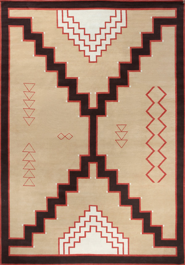 New Moon Rugs Mesa Southwestern Hand-Knotted Wool Area Rug in Tan/Rust ...