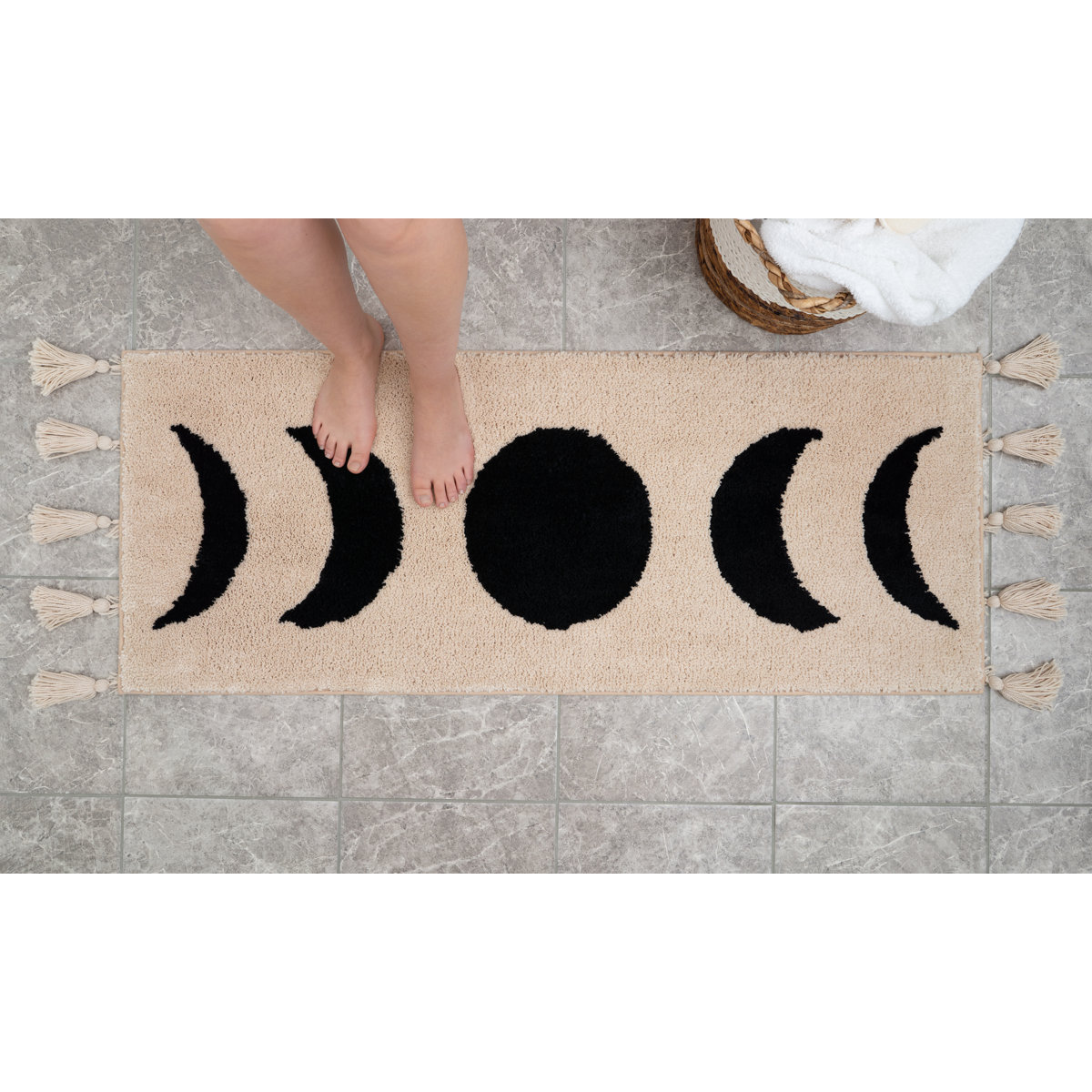 Brayden Studio® Boho Bathroom Rug Runner Moon Phases Bath Mat With ...