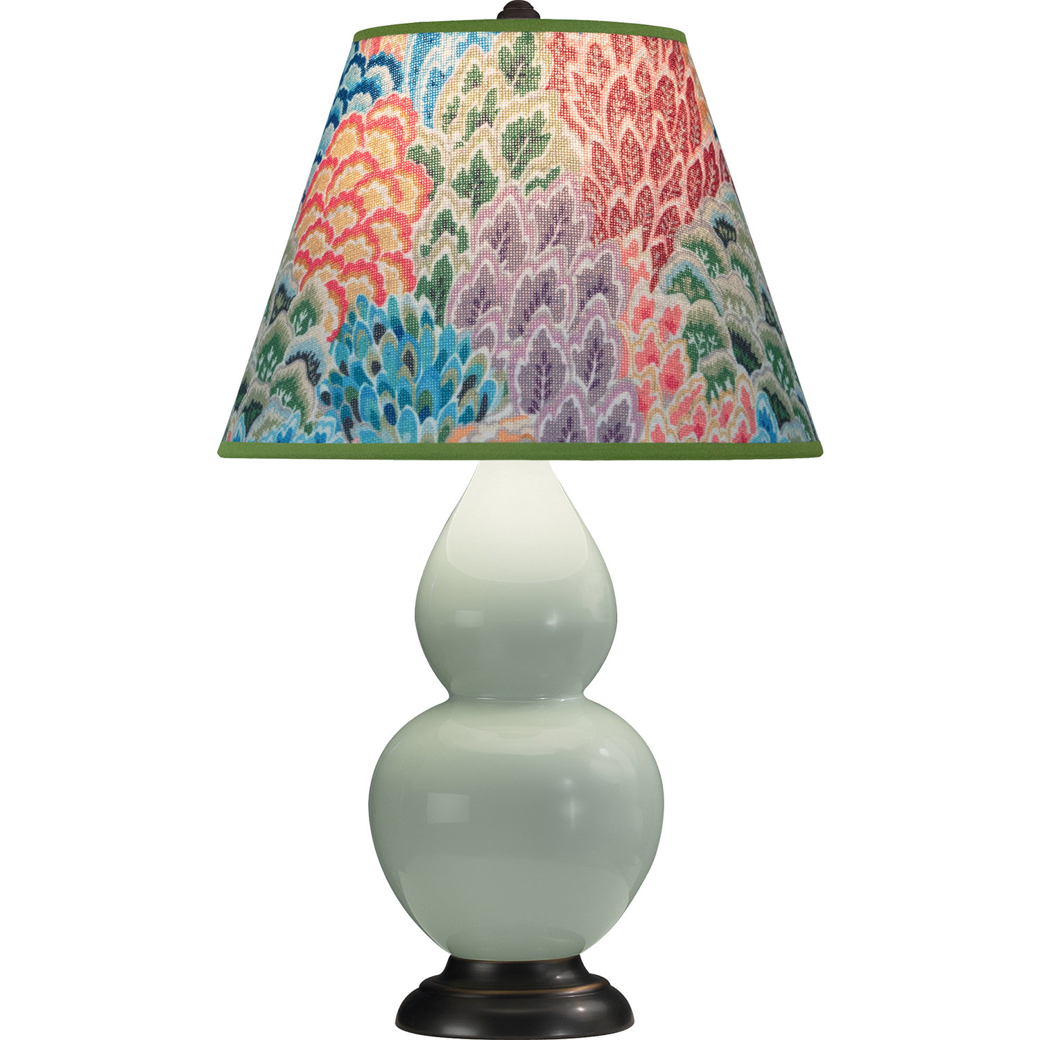 Robert Abbey Small Double Gourd Accent Lamp - Celadon, Deep Patina Bronze - Spring Floral Shade ...