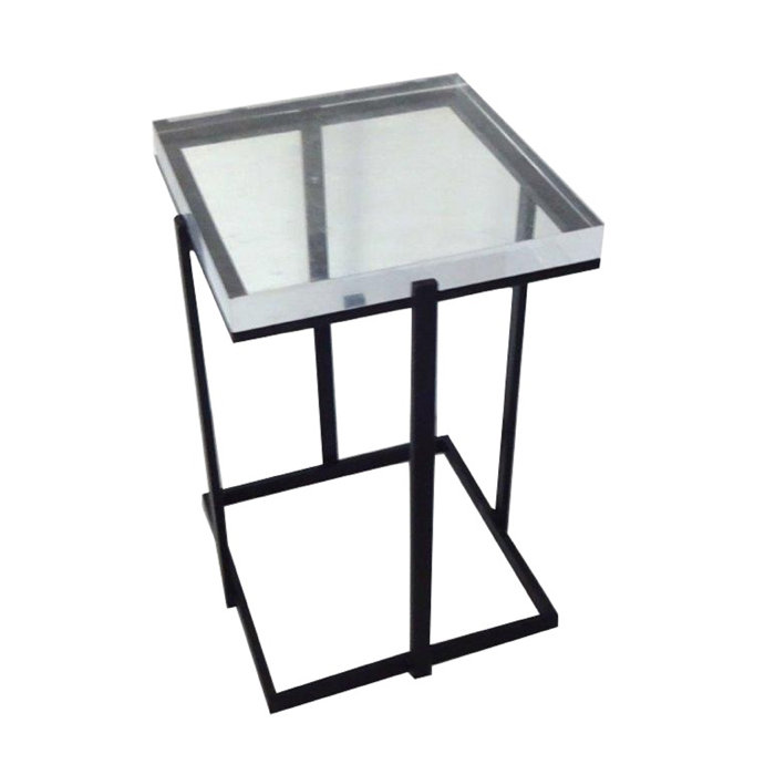 Latitude Run® Square Glass Top Side Table W/ Black Legs | Wayfair