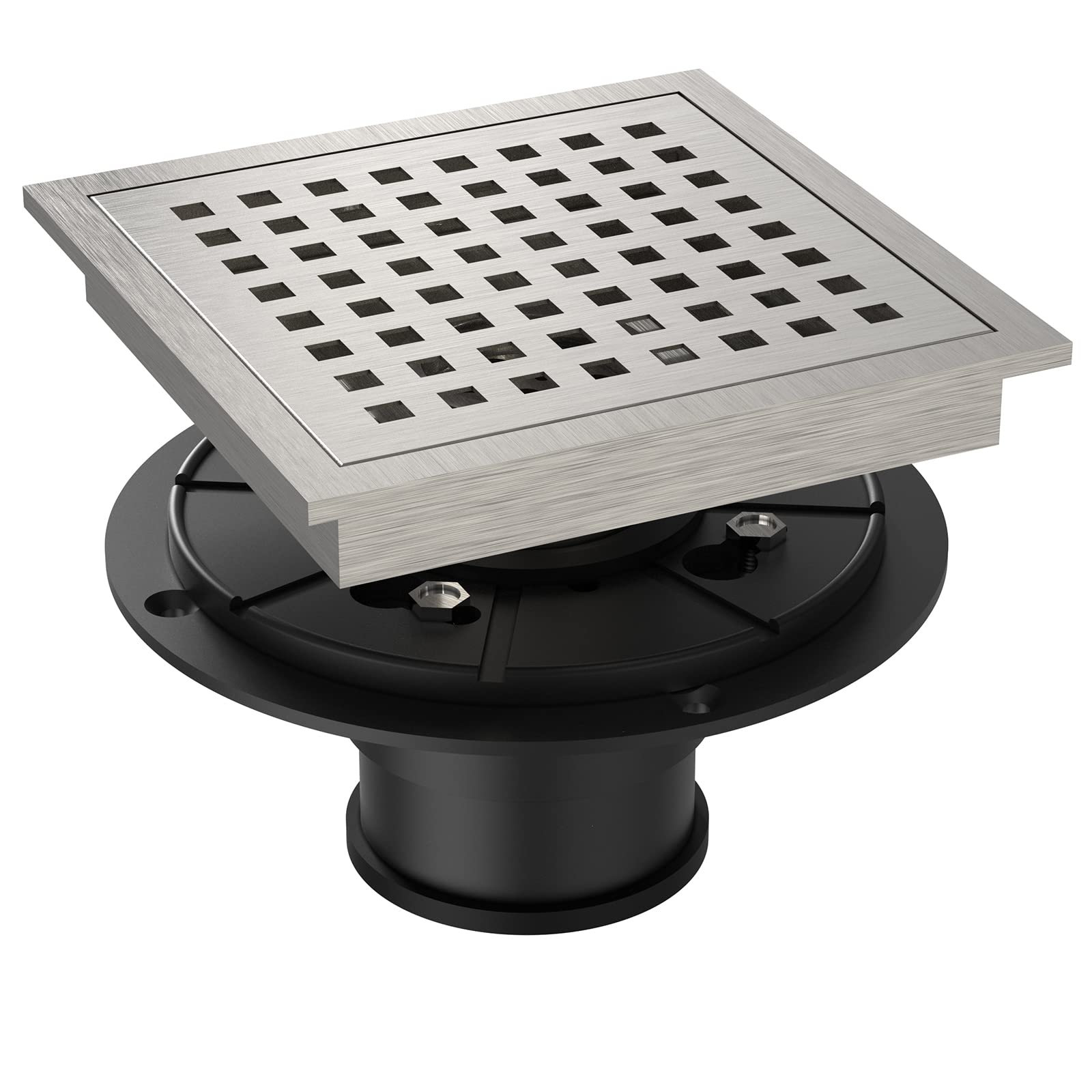 ZACOO 6 Inch Square Shower Floor Drain, Brushed Nickel High Flow Shower ...