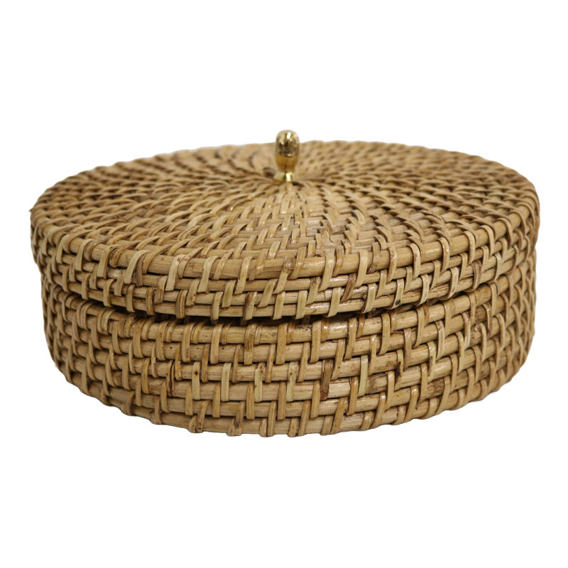 Bay Isle Home™ Home&Manor 10" Rattan Brass Knob Box | Wayfair