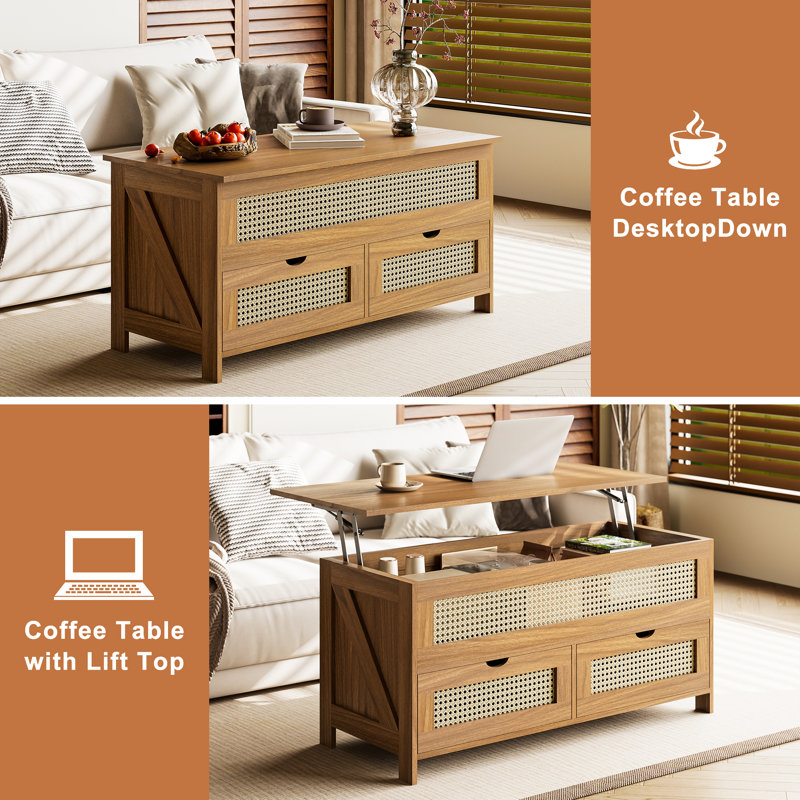 Gracie Oaks Torron Wood Lift Top Coffee Table with 2 Drawers for living ...