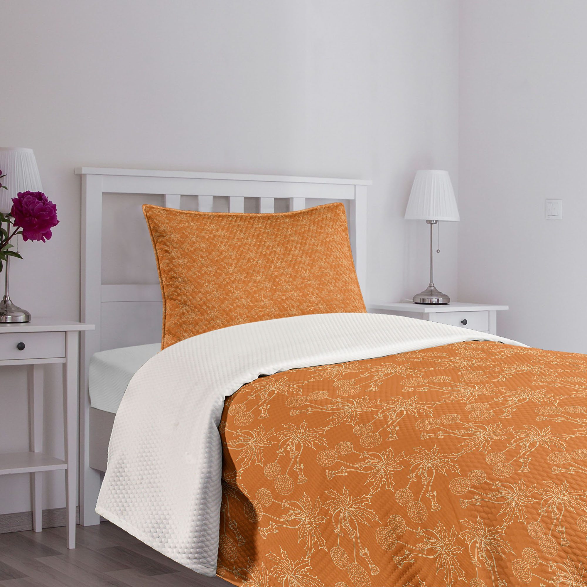Ambesonne Burnt Orange Bedspread Set Dandelion Poppy Burnt Orange and ...