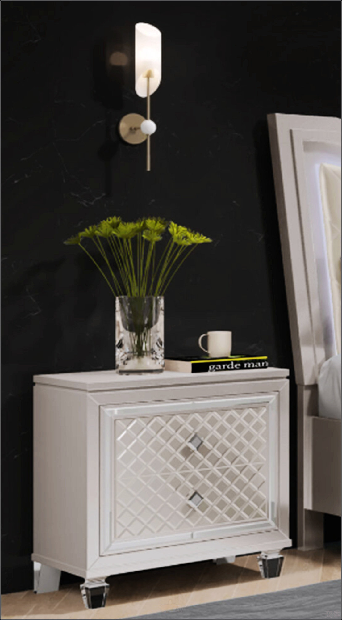 Latitude Run® CROSS GLAM CHAMPAGNE NIGHTSTAND With Acrylic Legs, Jewel ...