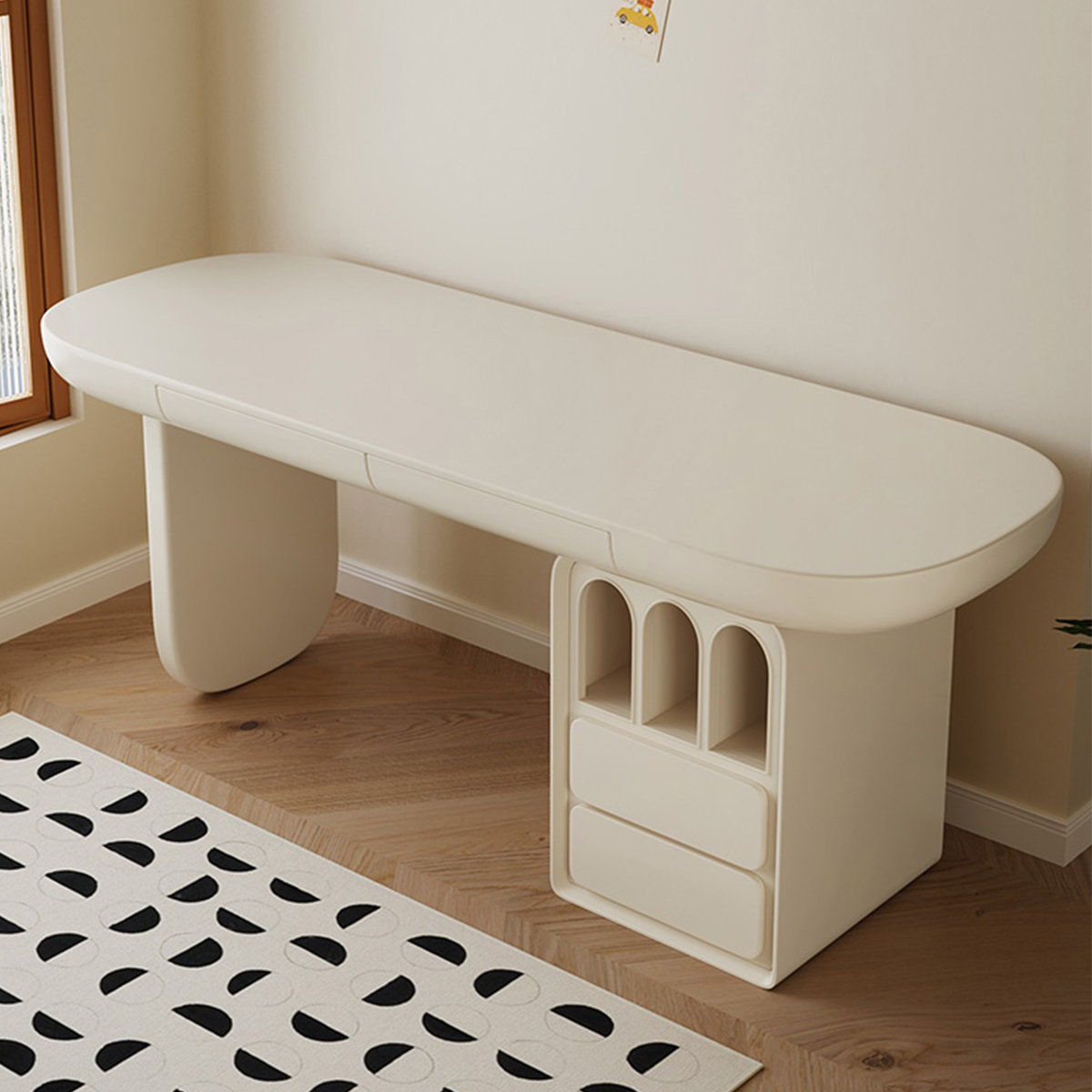 Wardrobe Trendsetter 62.99" Cream Oval Manufactured Wood Desks | Wayfair