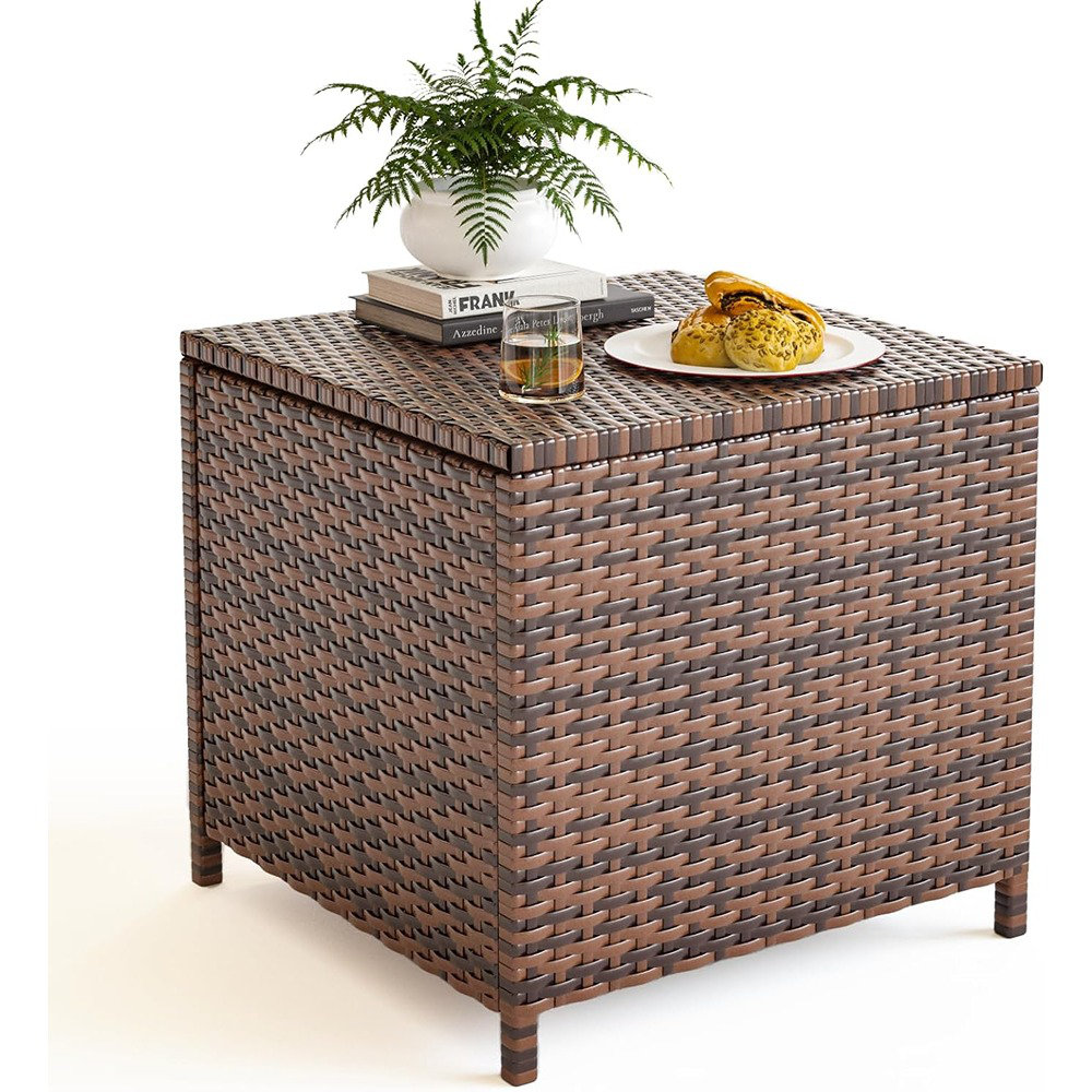 Dakota Fields Outdoor Wicker Side Table With Storage Patio Rattan End ...