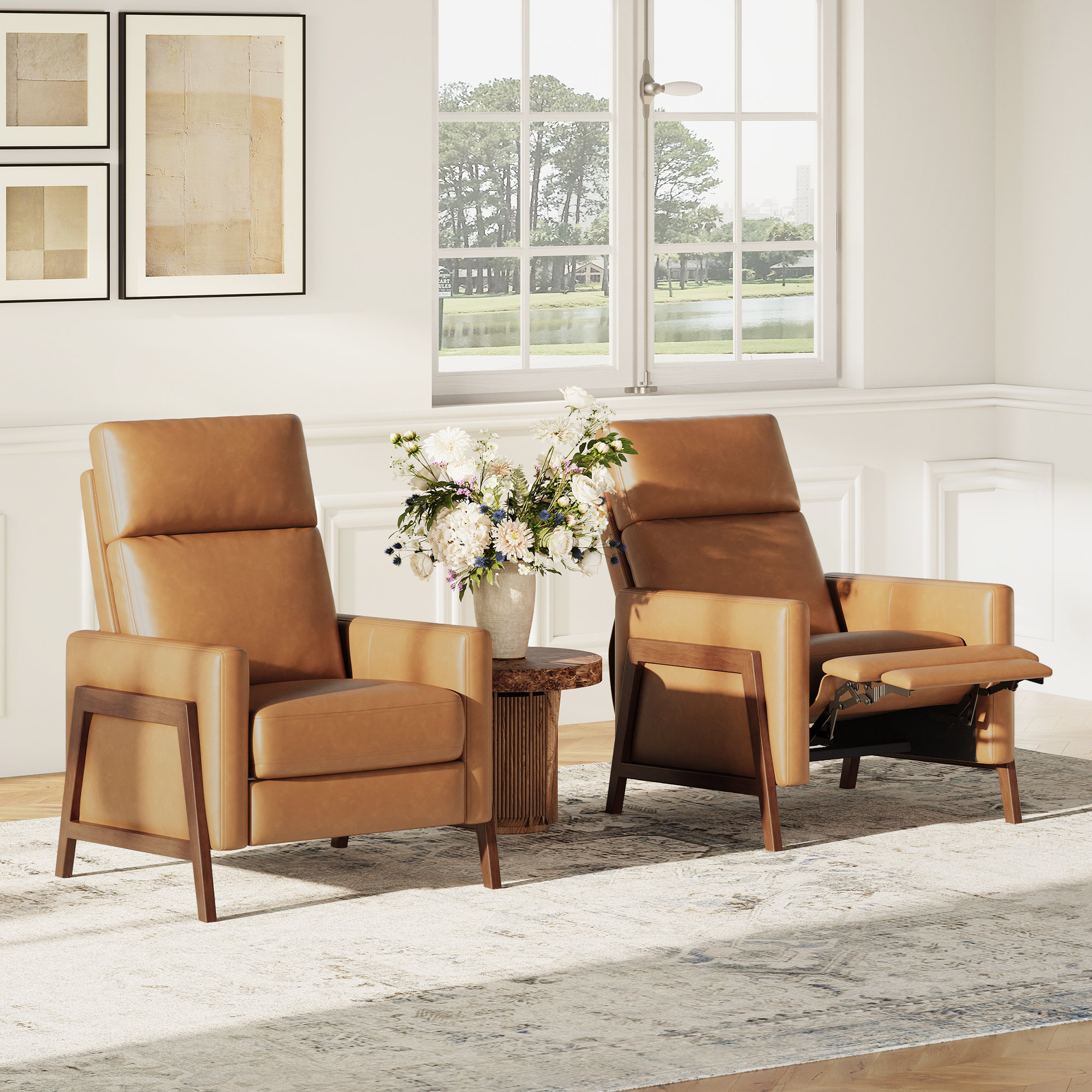 George Oliver Mid Century Modern Push Back Recliner Chair – Wingback PU ...