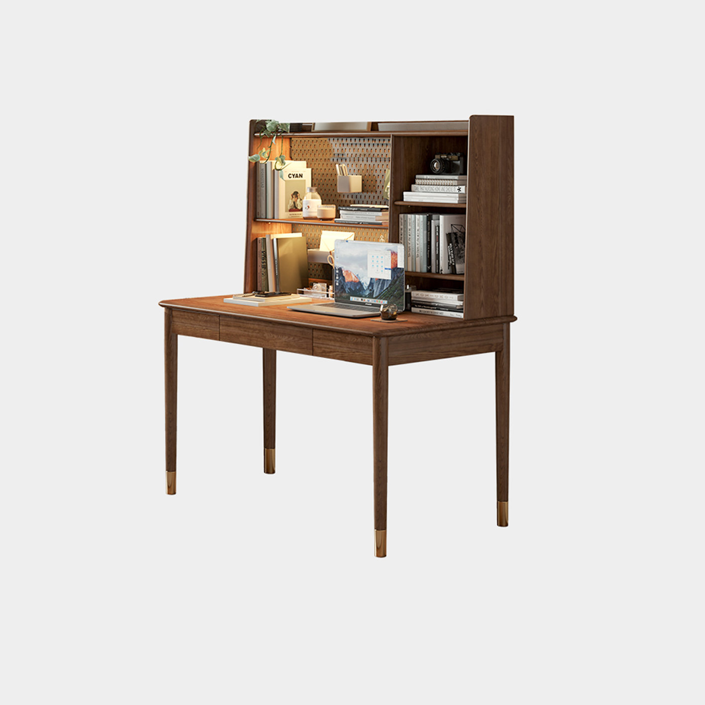 Corrigan Studio Brown Rectangular Solid Wood Ash Writing Desk,1-drawer ...