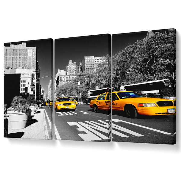 Williston Forge New York Yellow Taxi Drive - 3 Piece Wrapped Canvas ...