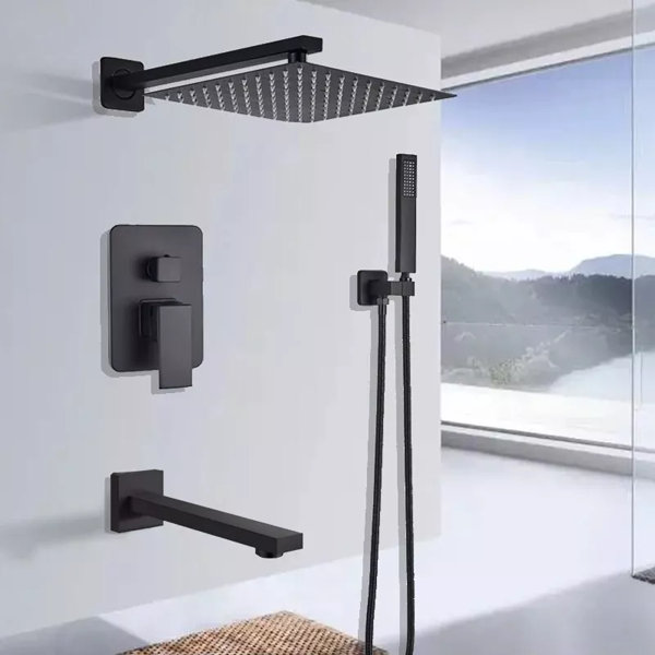 Nabiyy Matte Black Shower Faucet System Set 12" Rain Shower Head Combo ...