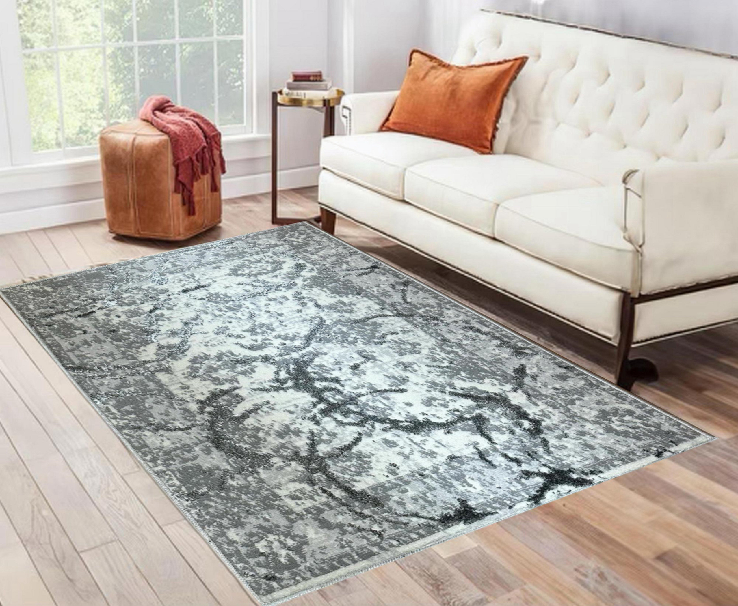 Wrought Studio Area Rug In Grey With Silver Circles Abstract Design ...