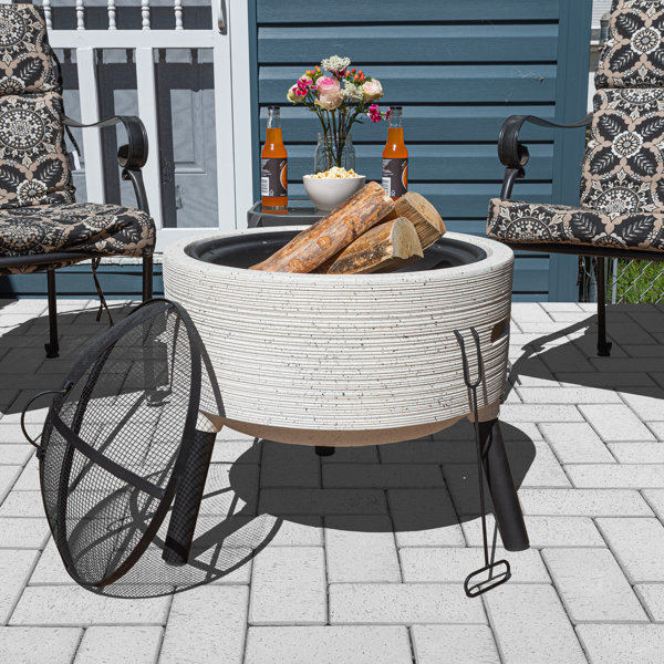 Latitude Run® Outdoor Fire Pit - 21” Round Faux Concrete Firepit - Wood ...