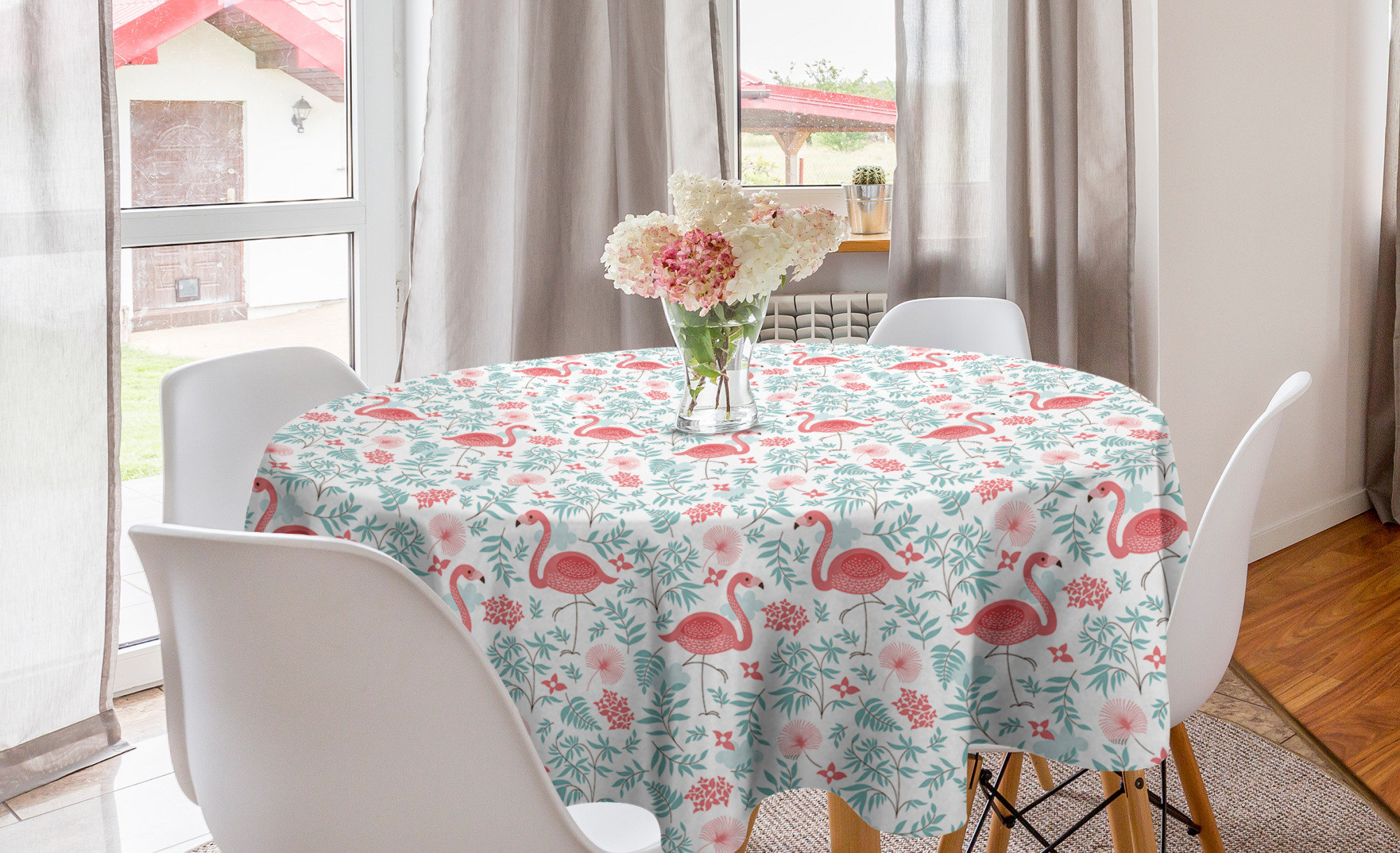 East Urban Home Flamingo Round Tablecloth, Rich Botanical Composition ...