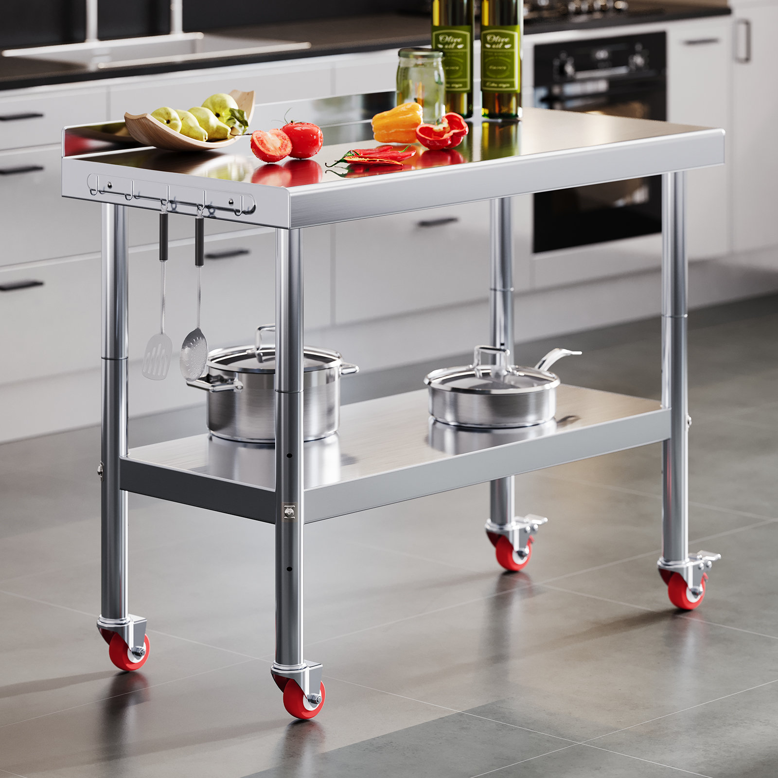 AMERLIFE Table de préparation de cuisine en acier inoxydable 24 po x 48 ...